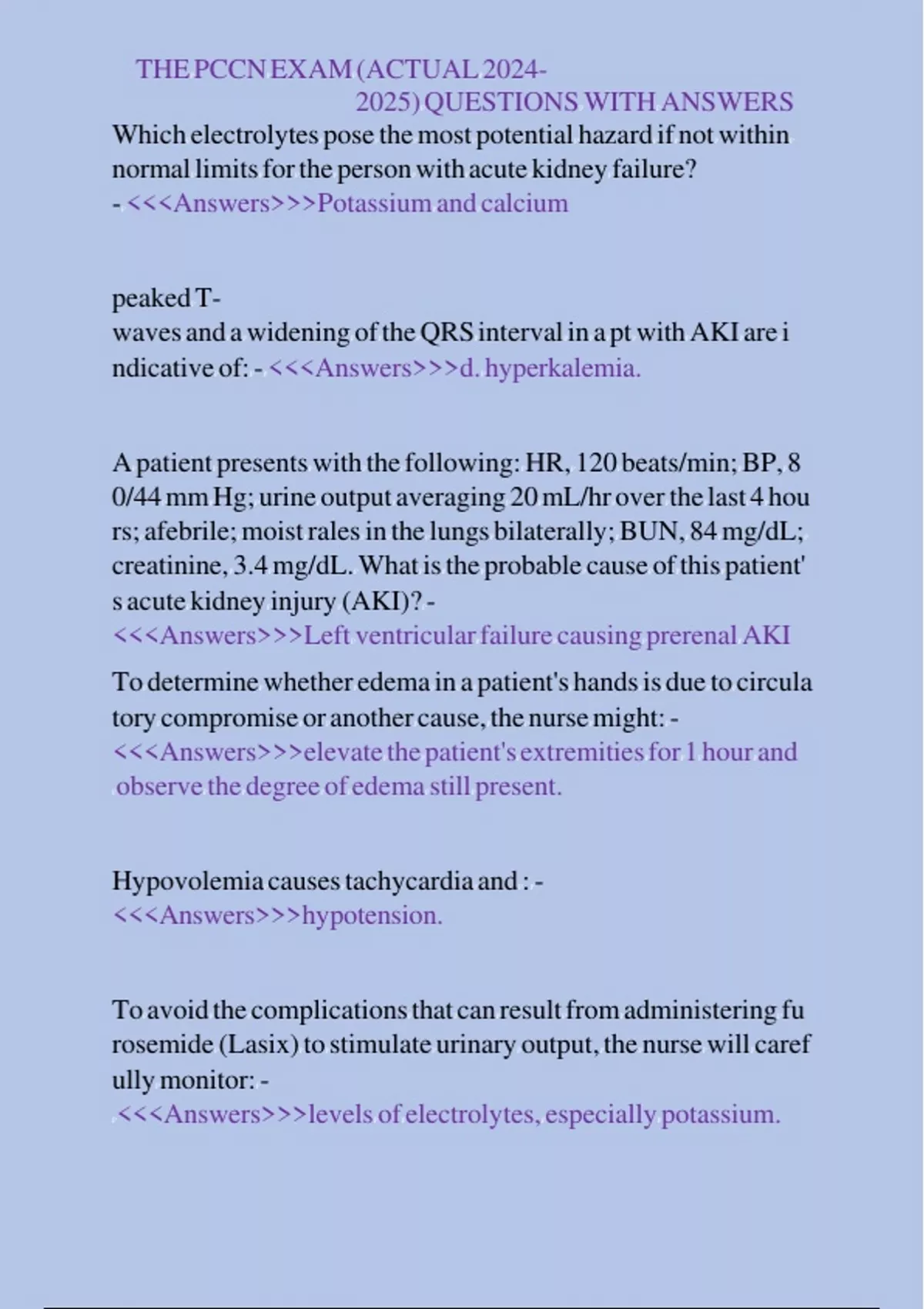 2024 PCCN ACTUAL EXAM WITH REAL QUESTIONS AND WELL ELABORATED ANSWERS ...