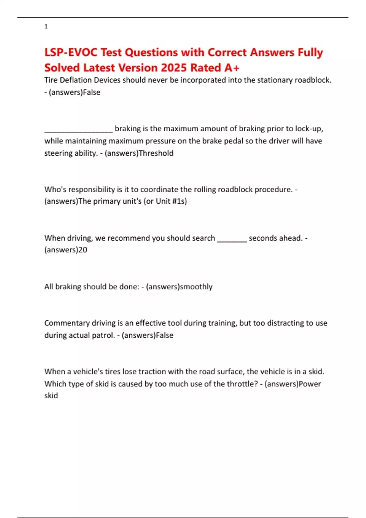 LSP-EVOC Test Questions with Correct Answers Fully Solved Latest ...