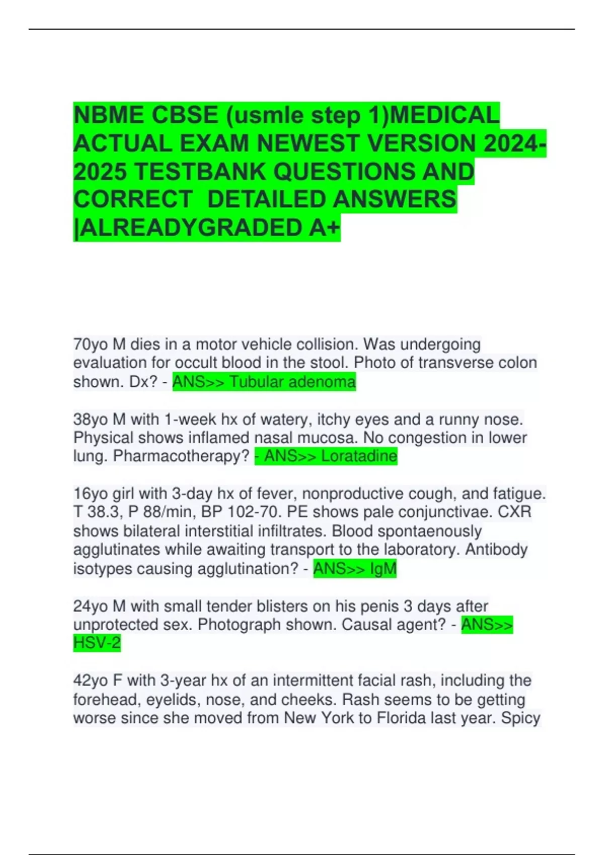 NBME CBSE (usmle step 1)MEDICAL ACTUAL EXAM NEWEST VERSION TESTBANK ...