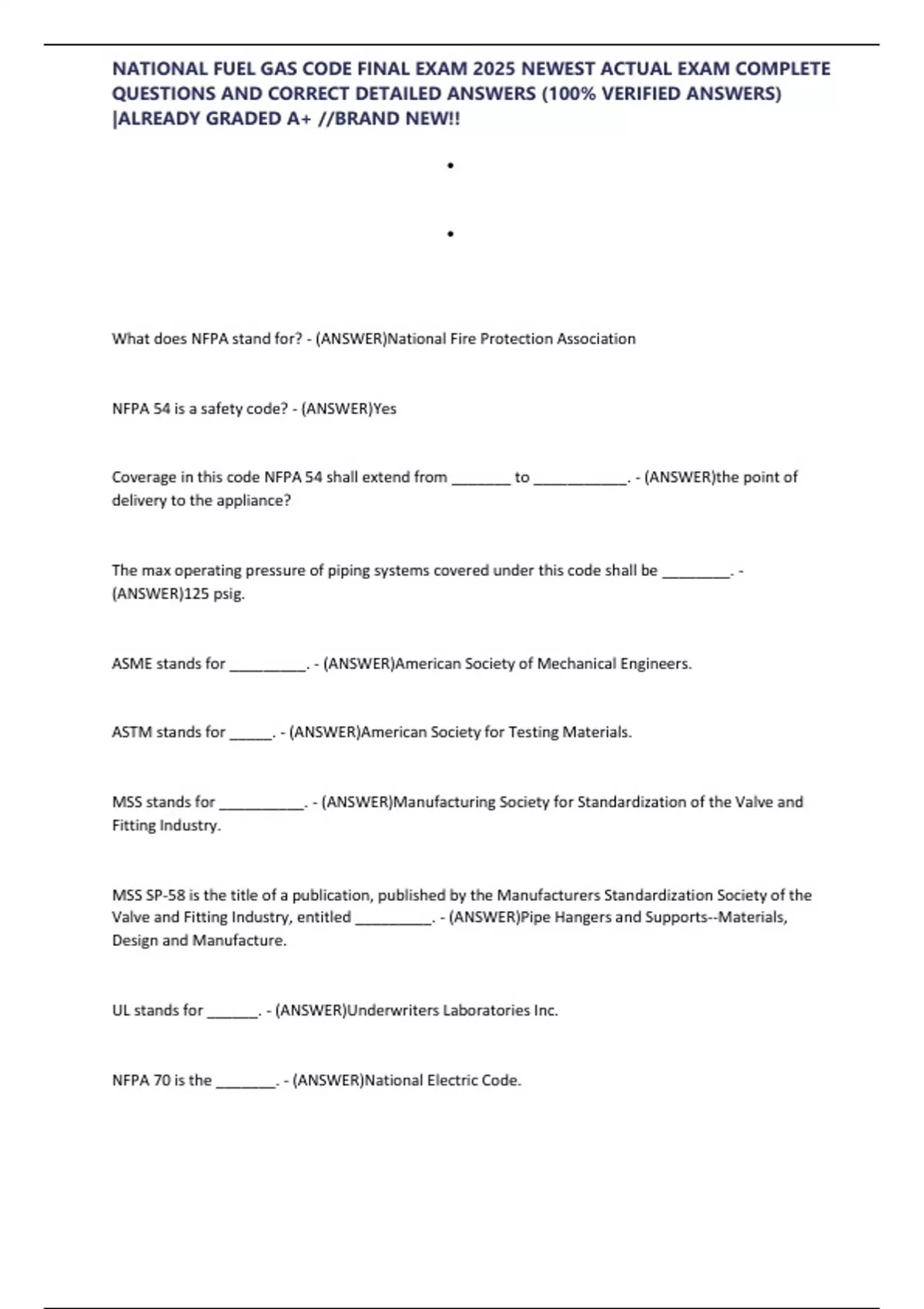 NATIONAL FUEL GAS CODE FINAL EXAM 2025 NEWEST ACTUAL EXAM COMPLETE ...