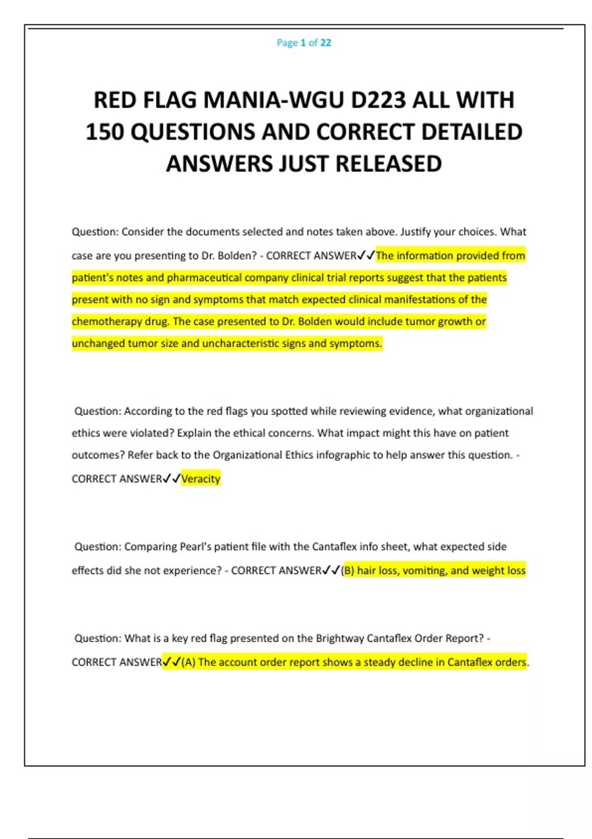 RED FLAG MANIA-WGU D223 ALL WITH 150 QUESTIONS AND CORRECT DETAILED ...