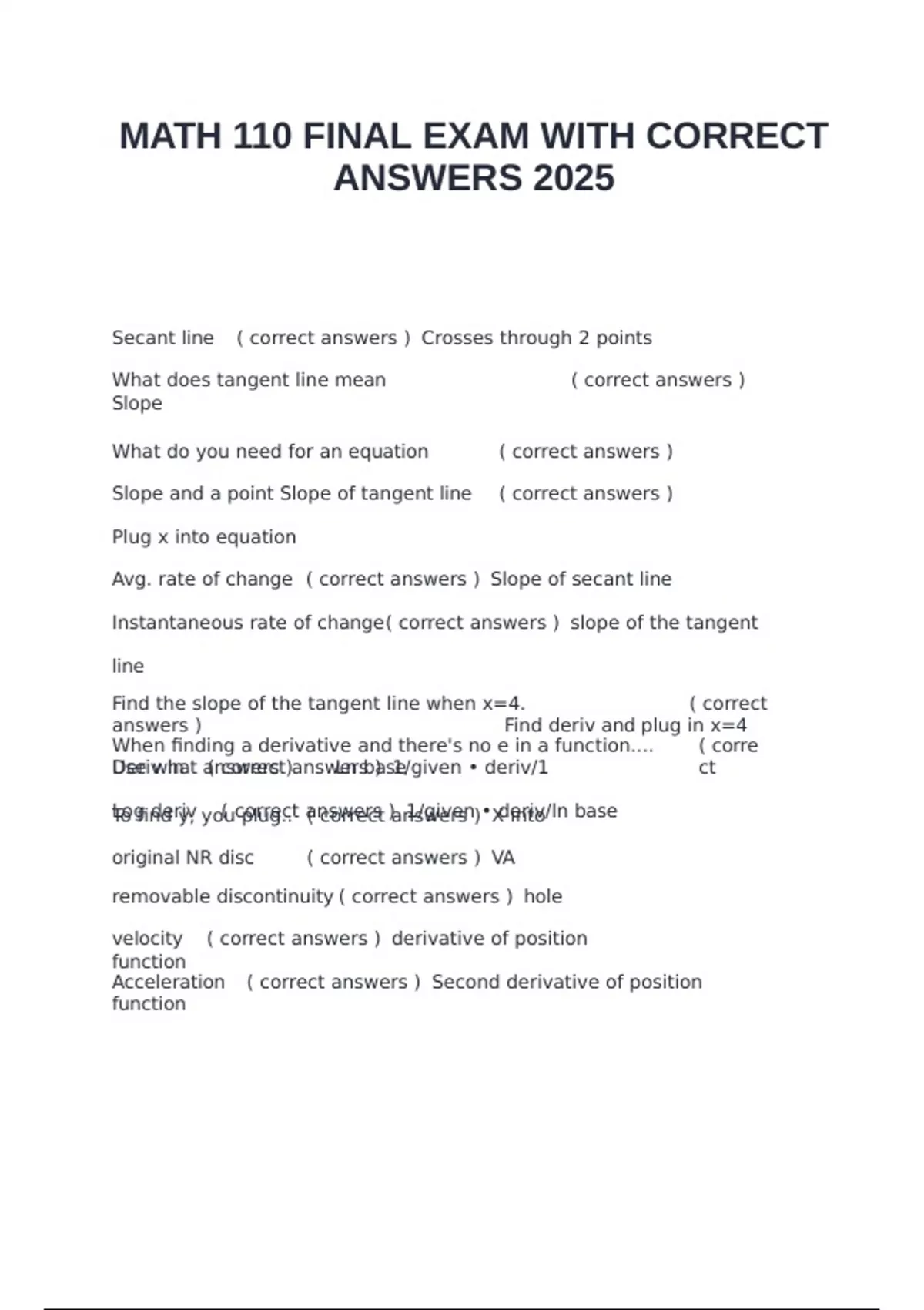 MATH 110 FINAL EXAM WITH CORRECT ANSWERS 2025 - MATH 110 FINATGHokj ...