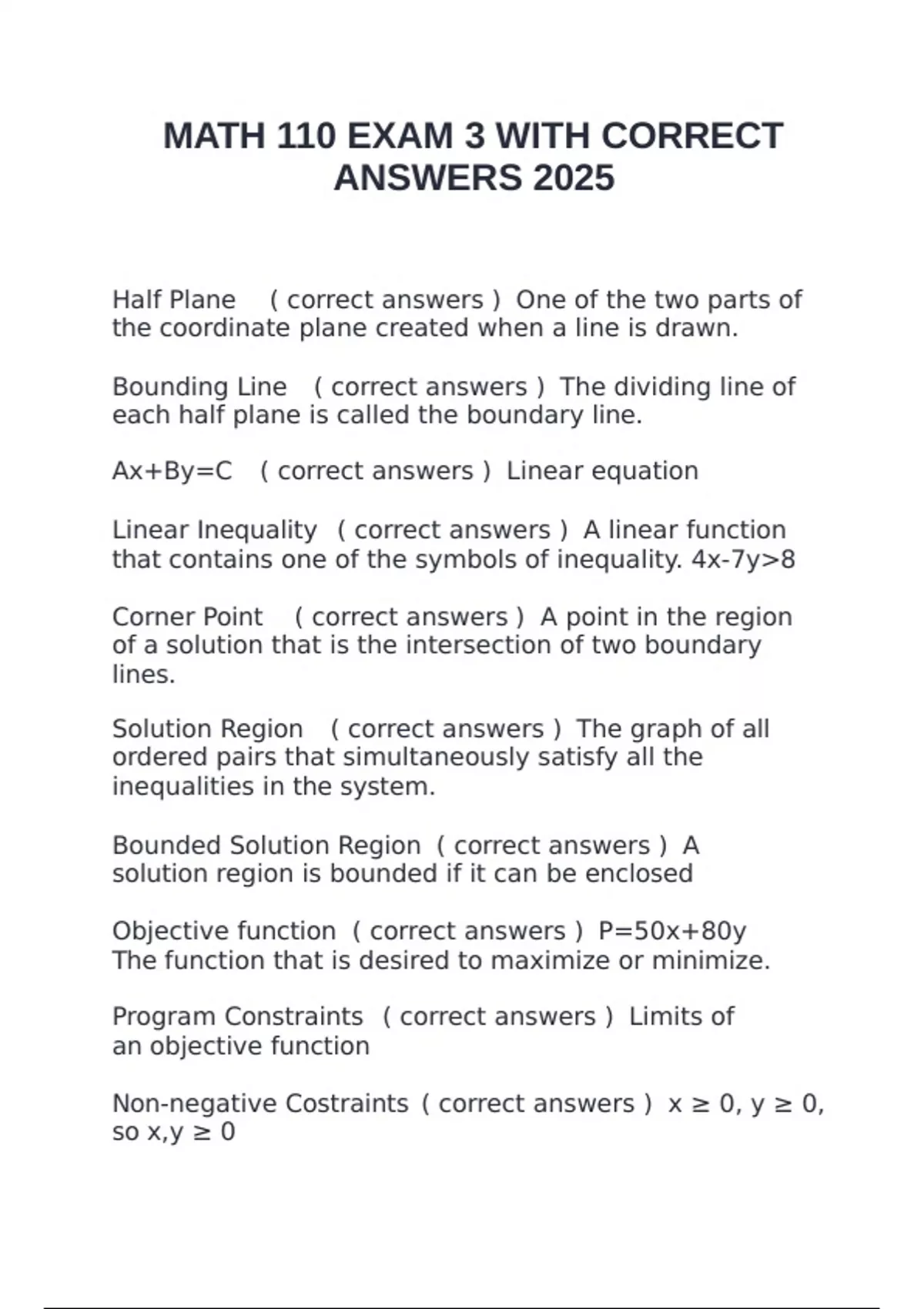 MATH 110 EXAM 3 WITH CORRECT ANSWERS 2025 - MATH 110 EXA - Stuvia US