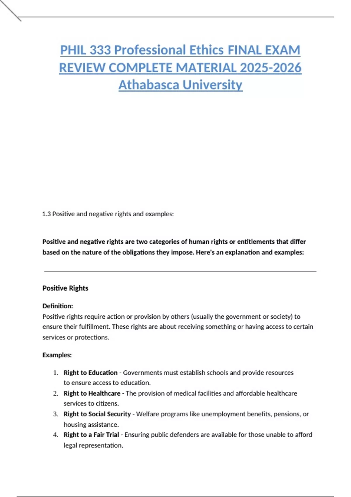PHIL 333 Professional Ethics FINAL EXAM REVIEW COMPLETE MATERIAL ...