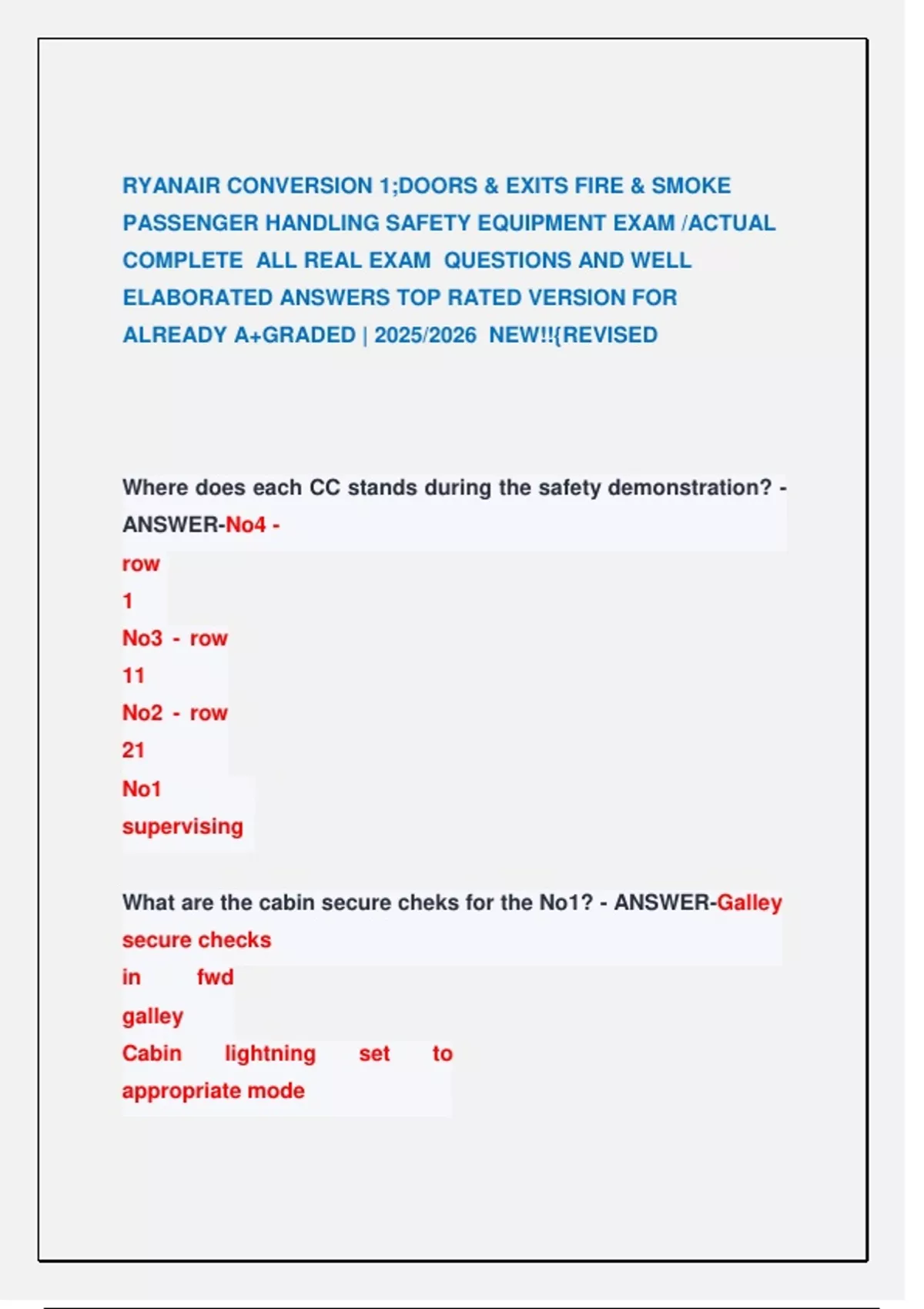 RYANAIR CONVERSION 1;DOORS & EXITS FIRE & SMOKE PASSENGER HANDLING ...