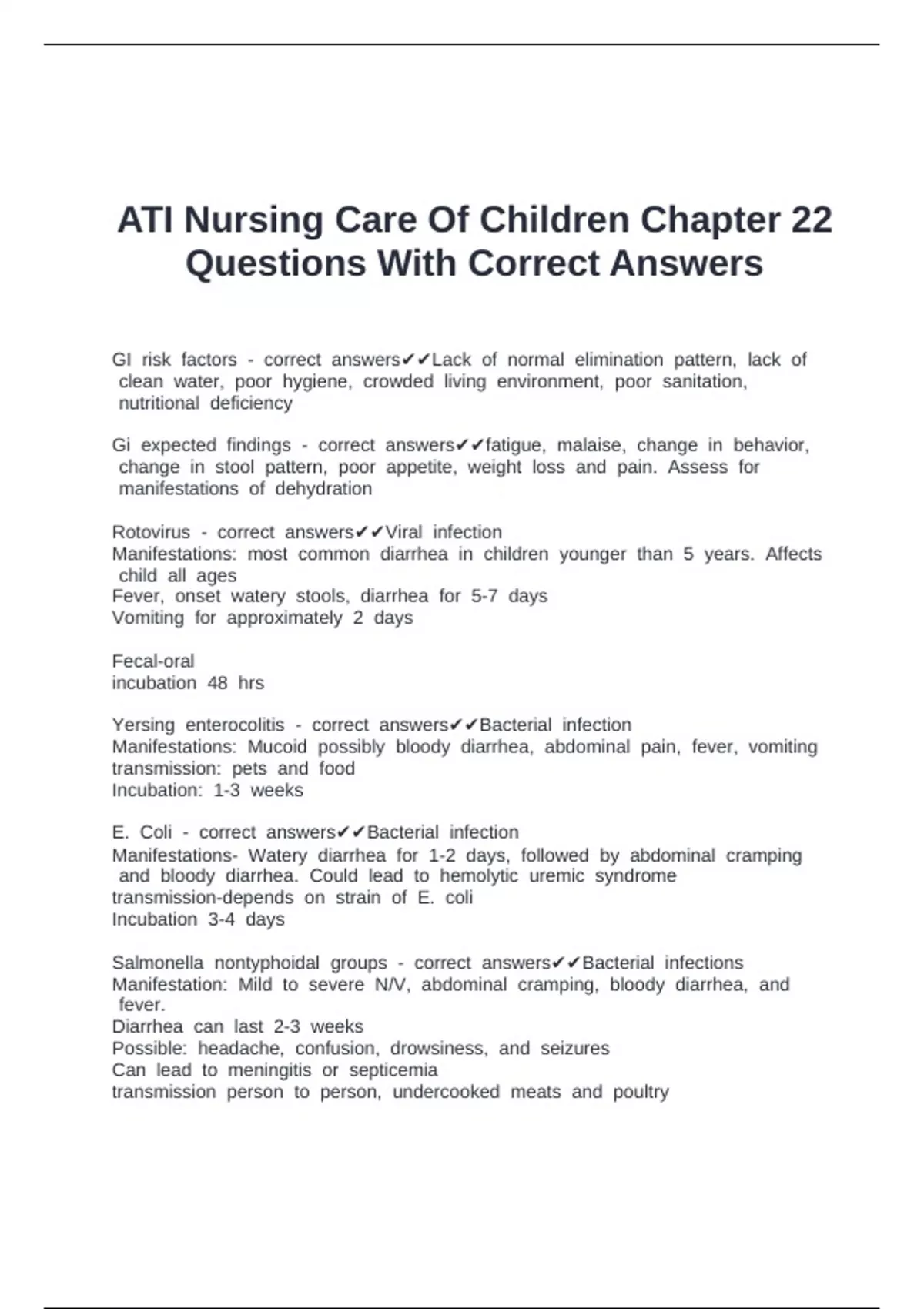 ATI Nursing Care Of Children Chapter 22 Questions With Correct Answers ...
