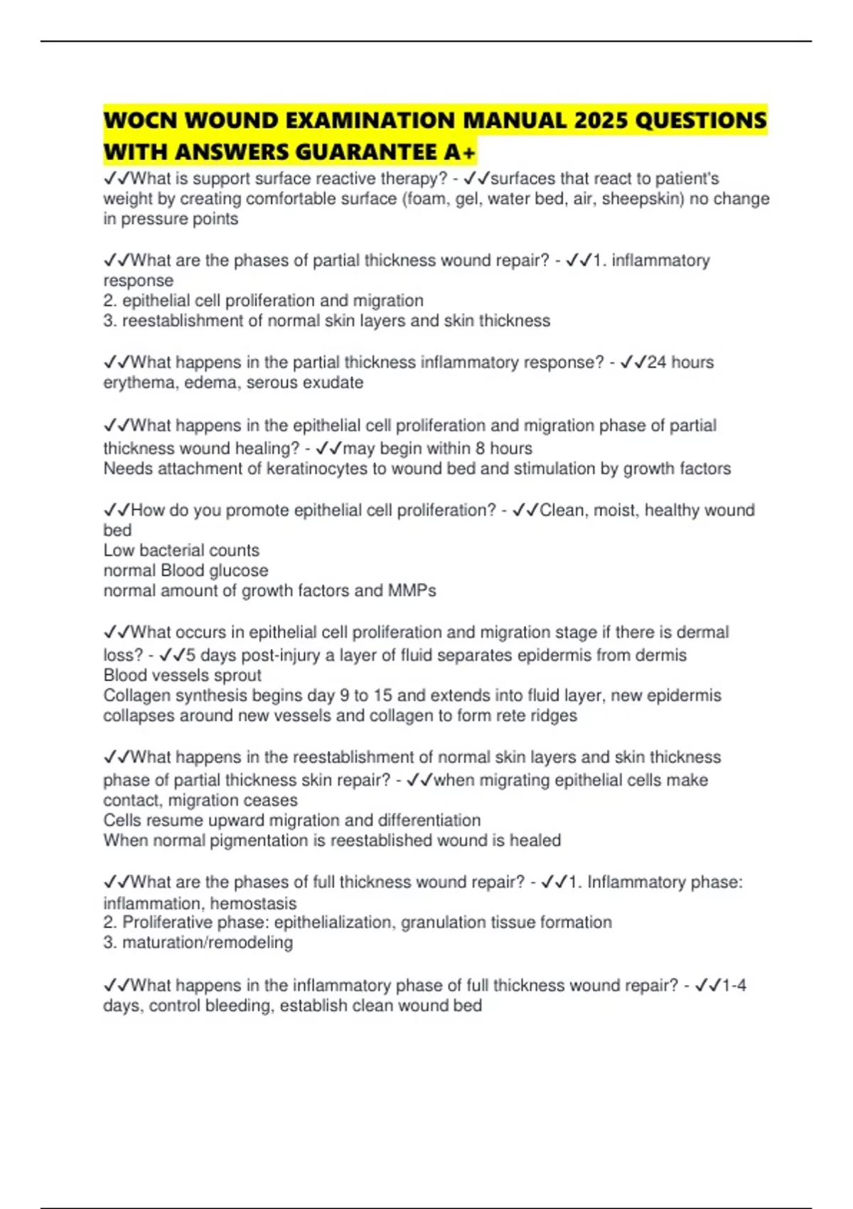 WOCN WOUND EXAMINATION MANUAL 2025 QUESTIONS WITH ANSWERS GUARANTEE A+ ...