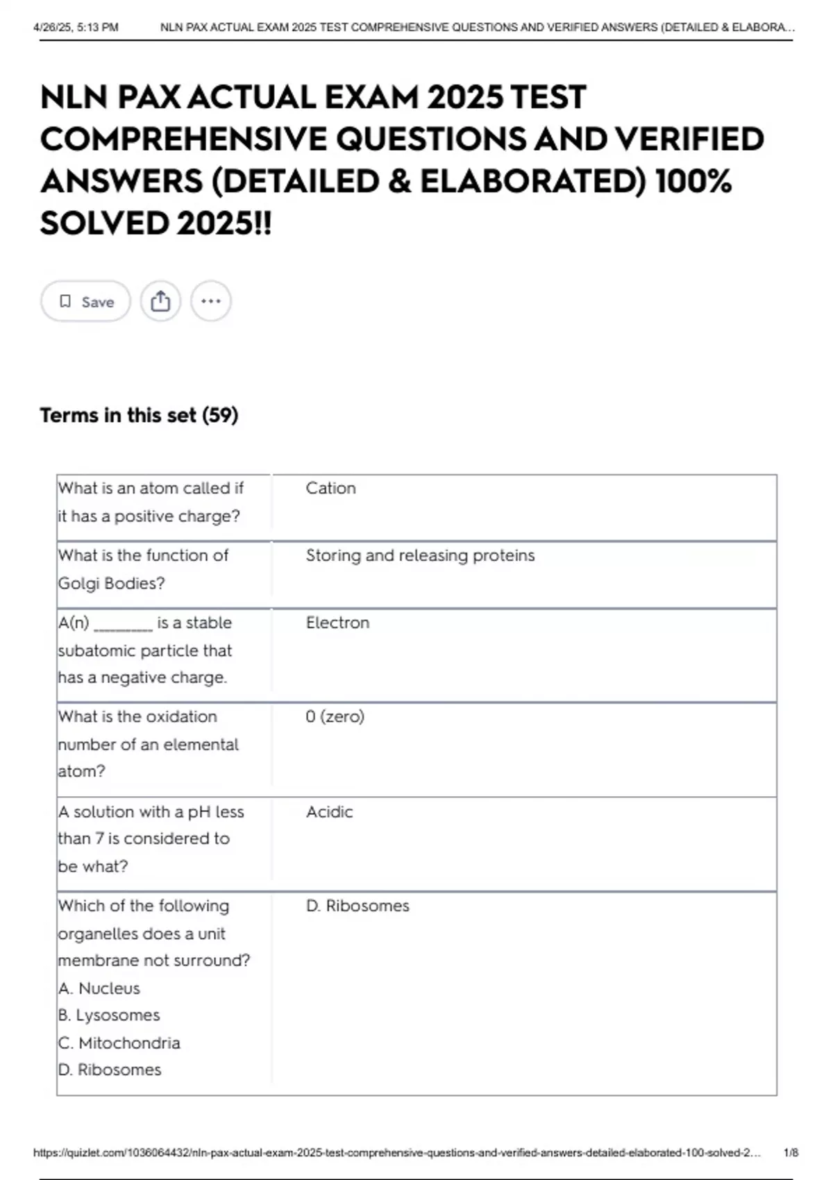 NLN PAX ACTUAL EXAM 2025 TEST COMPREHENSIVE QUESTIONS AND VERIFIED ...