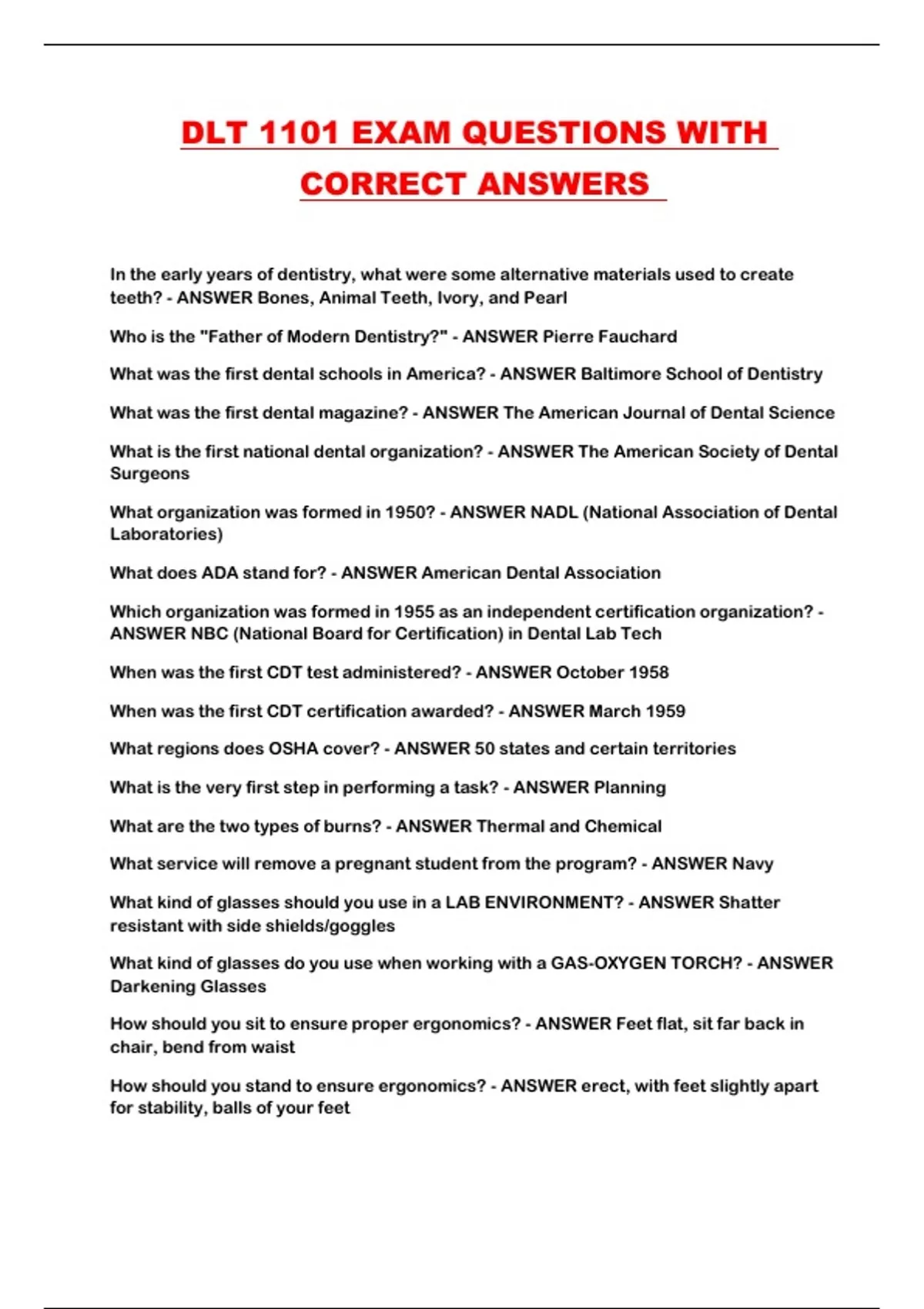 DLT 1101 EXAM QUESTIONS WITH CORRECT ANSWERS - DLT 1101 - Stuvia US