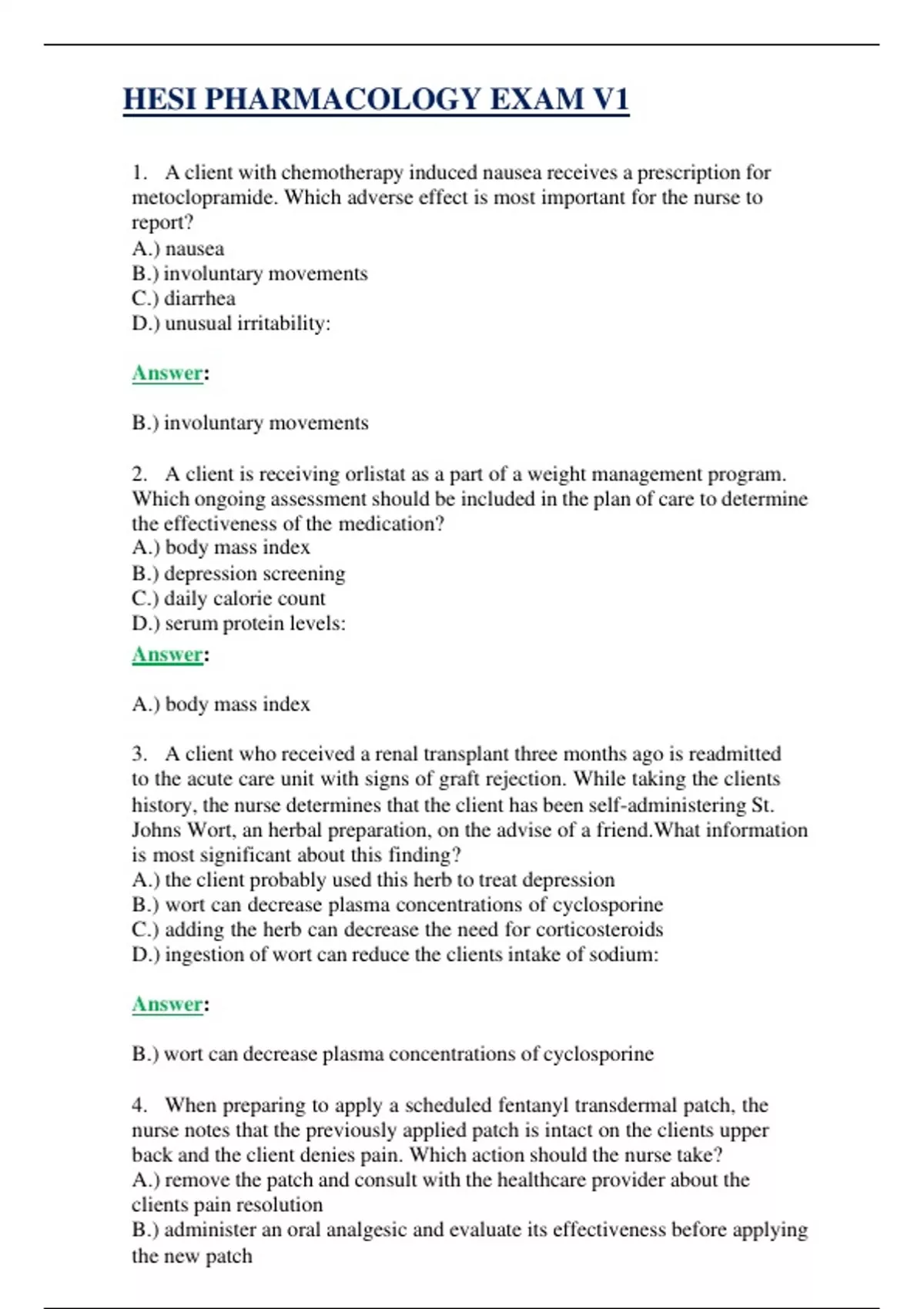 HESI PHARMACOLOGY EXAM V1 ( UPDATED 2025 ) | QUESTIONS WITH 100% ...