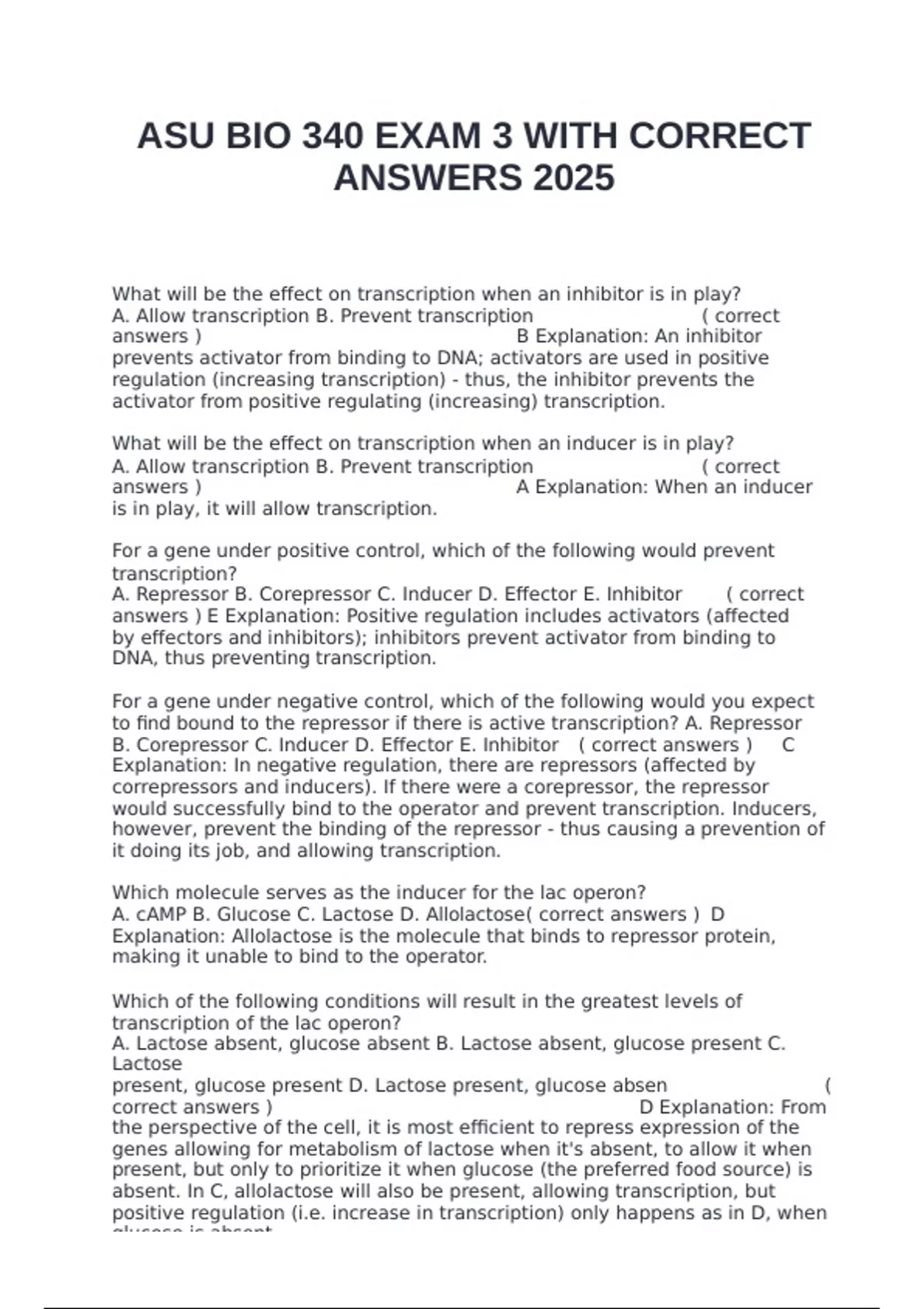 ASU BIO 340 EXAM 3 WITH CORRECT ANSWERS 2025 - ASU BIO 340 EXA - Stuvia US