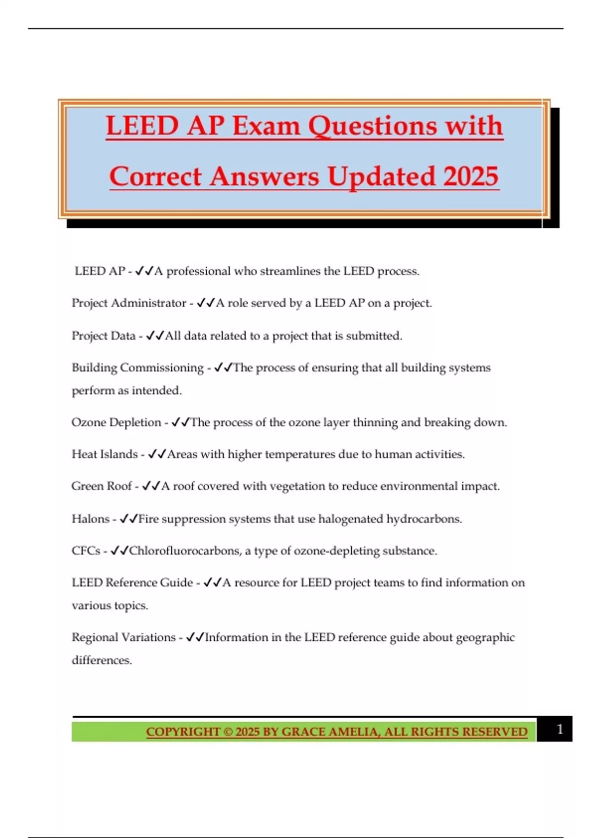 LEED AP Exam Questions with Correct Answers Updated 2025 - LEED - Stuvia US