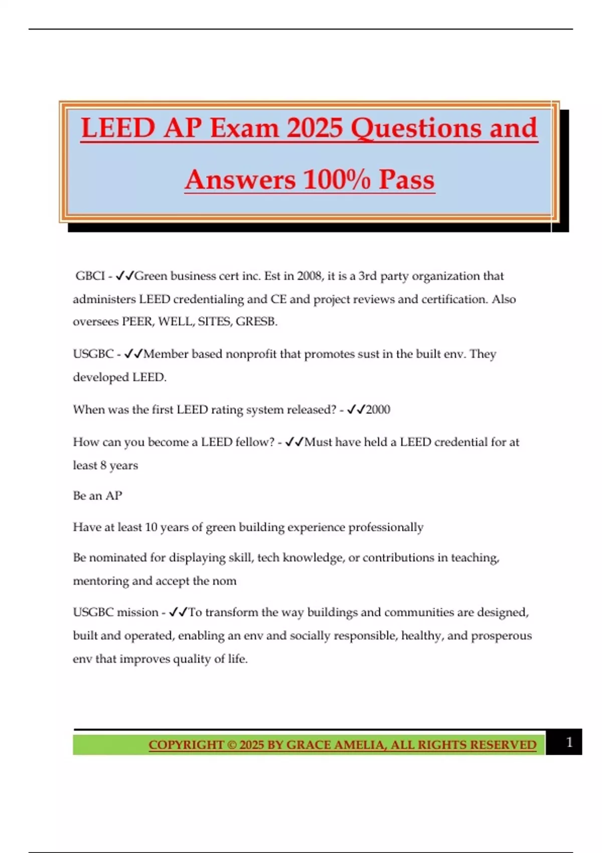 LEED AP Exam 2025 Questions and Answers 100% Pass - LEED - Stuvia US