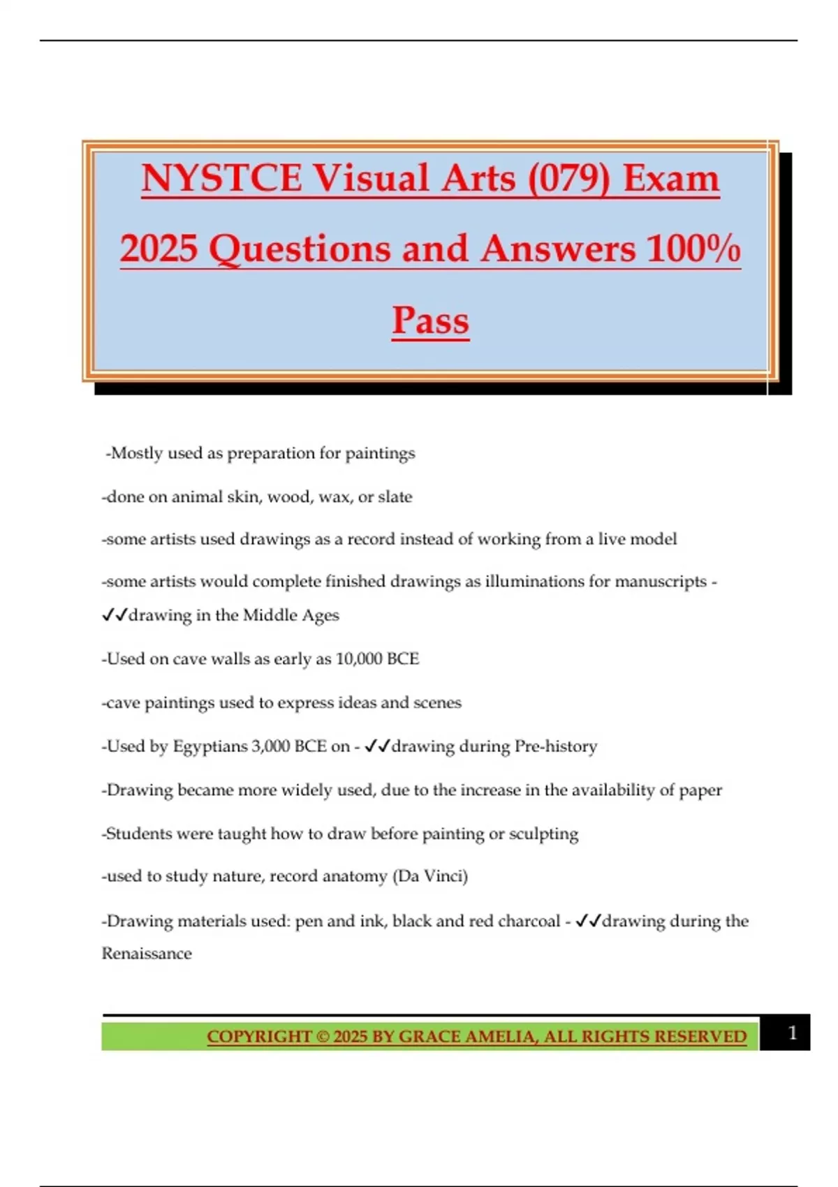 NYSTCE Visual Arts (079) Exam 2025 Questions and Answers 100% Pass ...