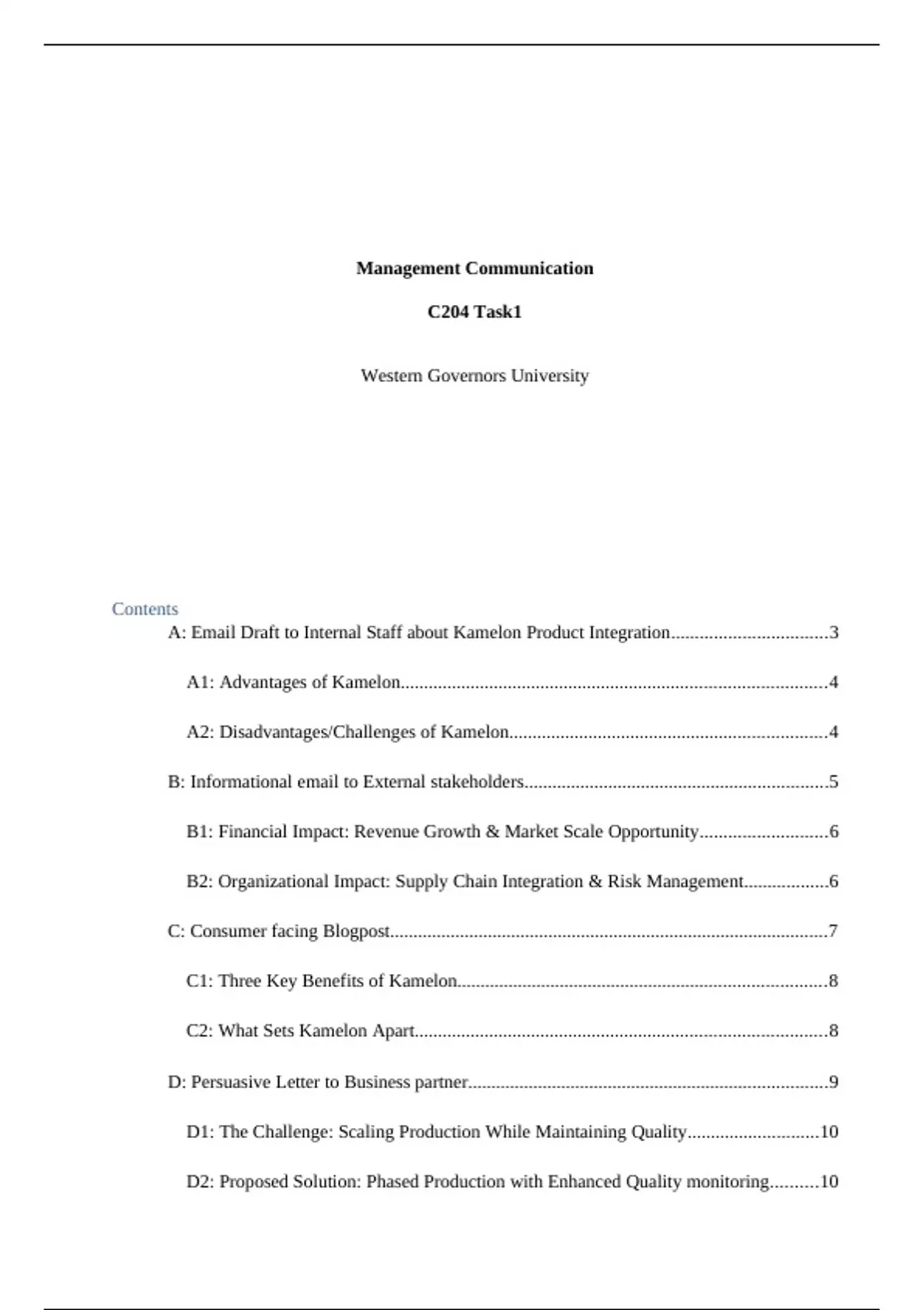 Summary Management Communication C204 Task1 Western Governors ...