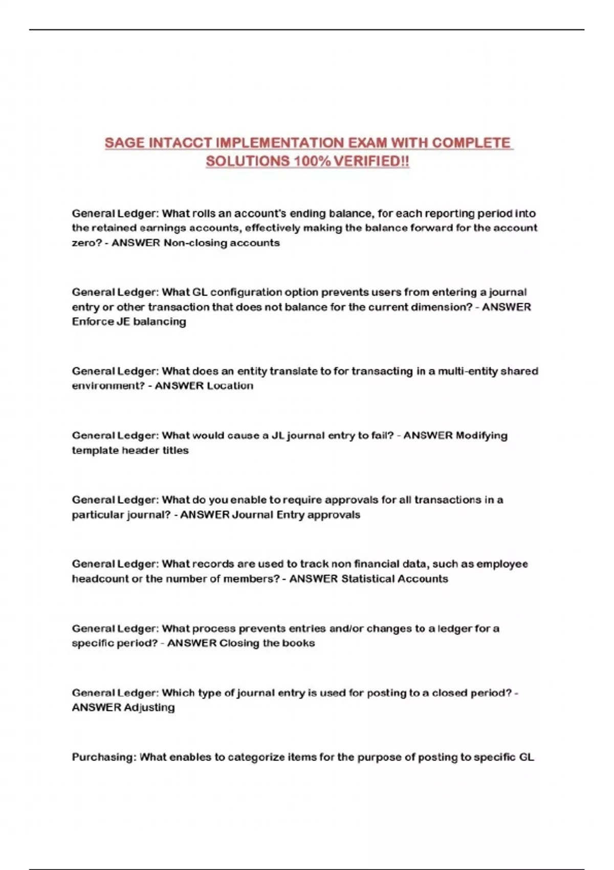 IMPLEMENTATING SAGE INTACCT EXAM WITH COMPLETE SOLUTIONS 100% VERIFIED ...