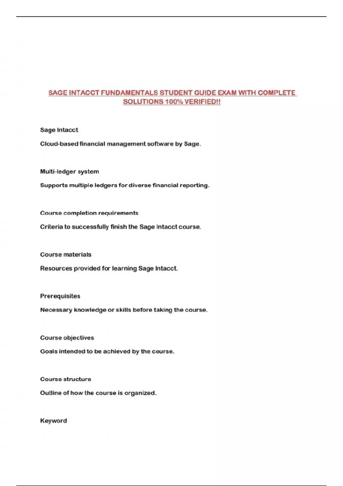 SAGE INTACCT FUNDAMENTALS STUDENT GUIDE EXAM WITH COMPLETE SOLUTIONS ...