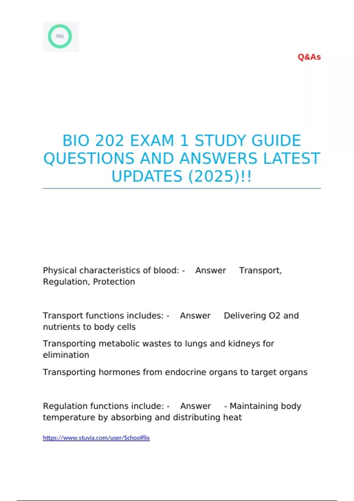 BIO 202 EXAM 1 STUDY GUIDE QUESTIONS AND ANSWERS LATEST UPDATES (2025 ...