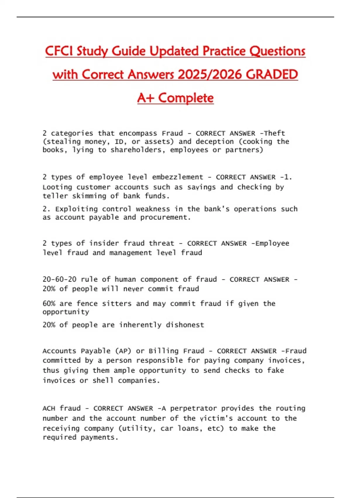 CFCI Study Guide Updated Practice Questions with Correct Answers 2025/ ...