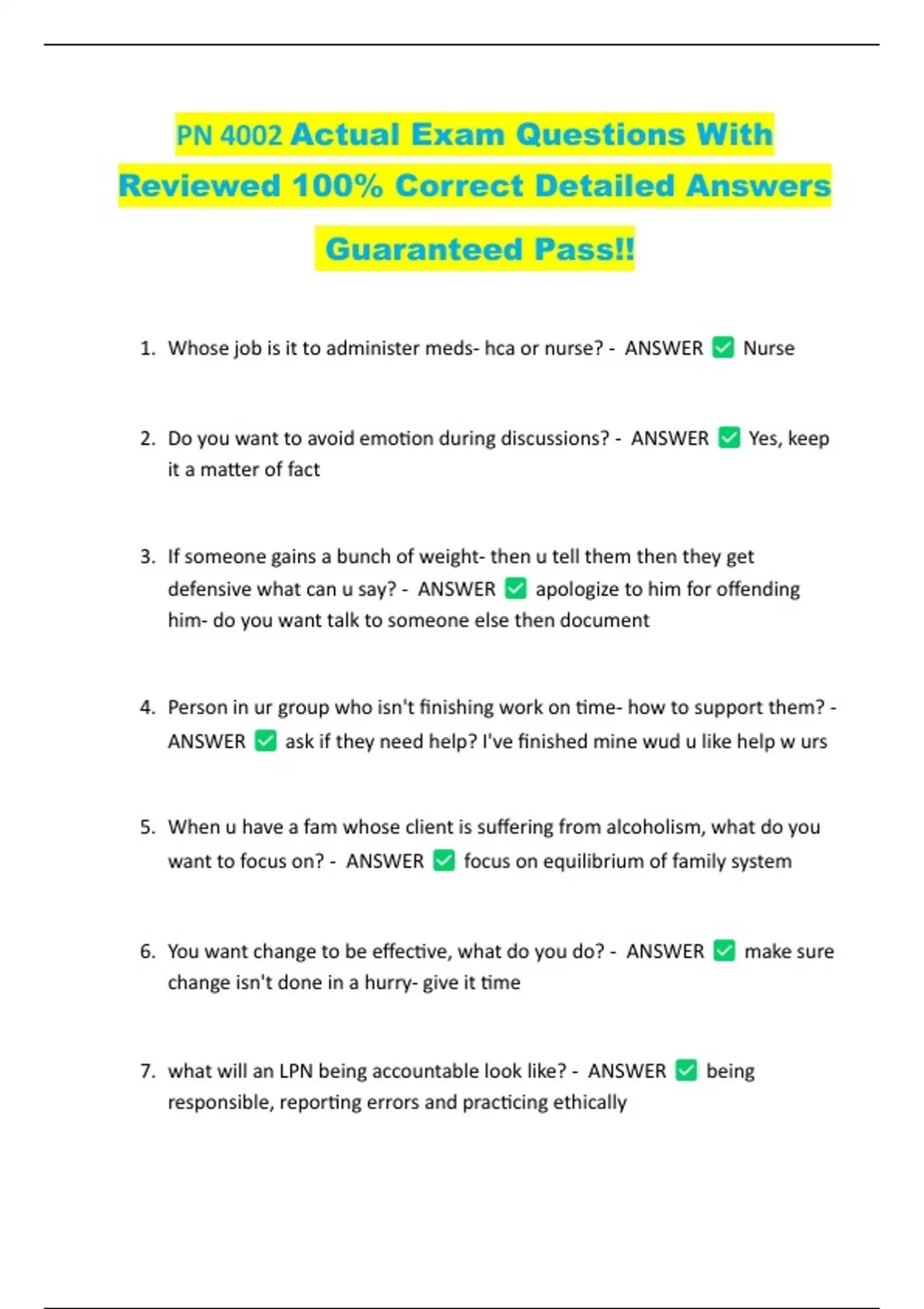 PN 4002 Actual Exam Questions With Reviewed 100% Correct Detailed ...