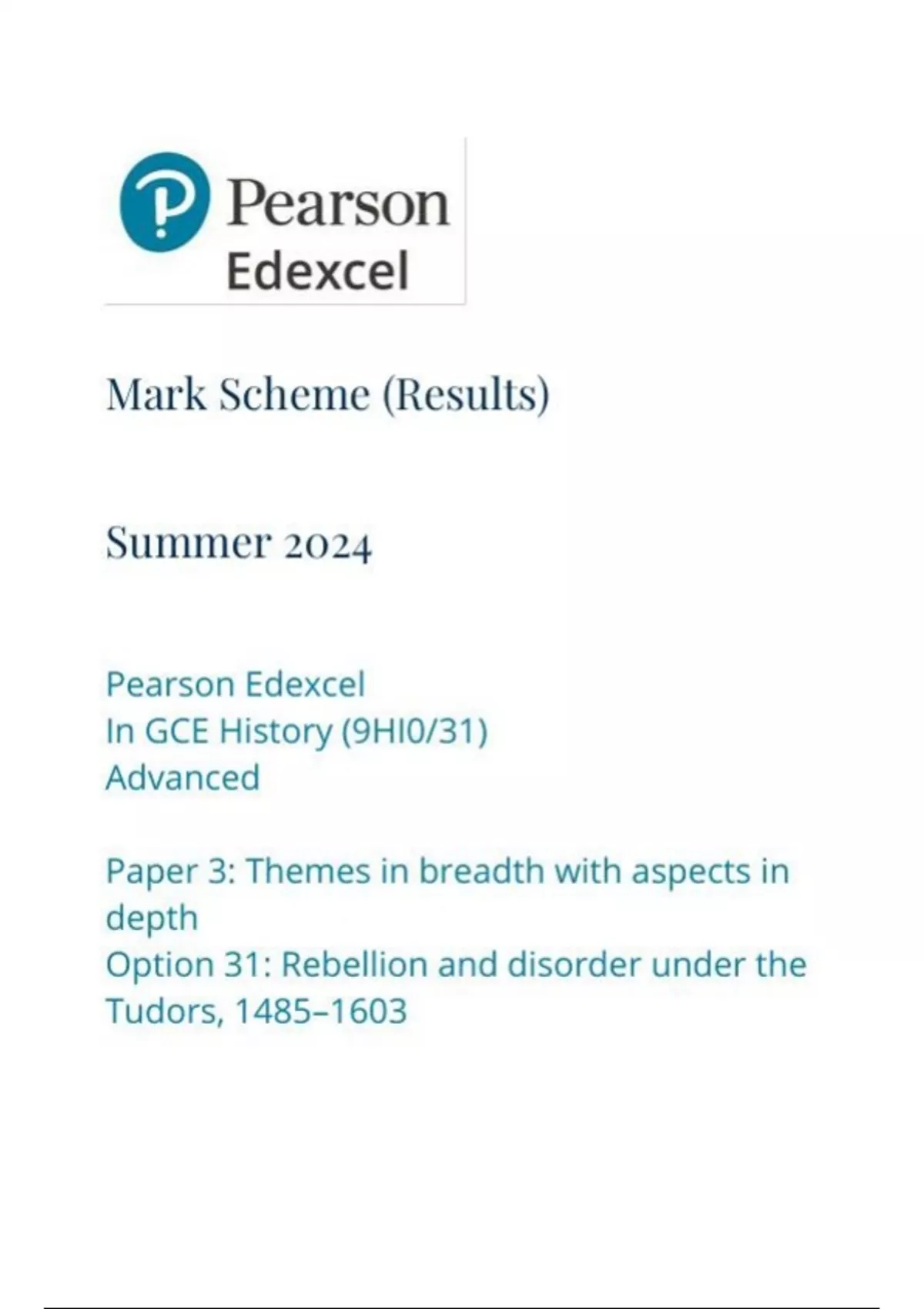Pearson Edexcel In GCE History (9HI0/31) Advanced Paper 3: Themes in ...