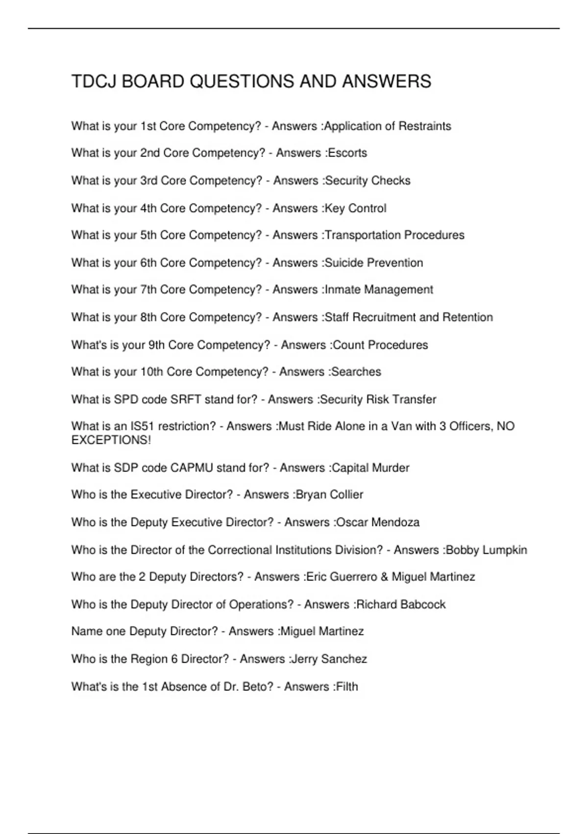 TDCJ BOARD QUESTIONS AND ANSWERS - TDCJ - Stuvia US