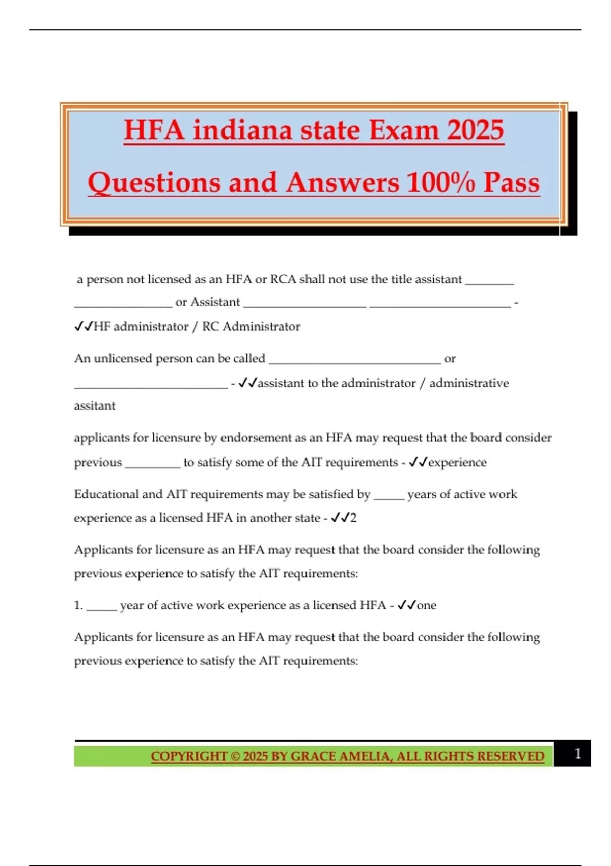 HFA Bundled Exams 2025 Questions and Answers 100% Pass Guaranteed ...