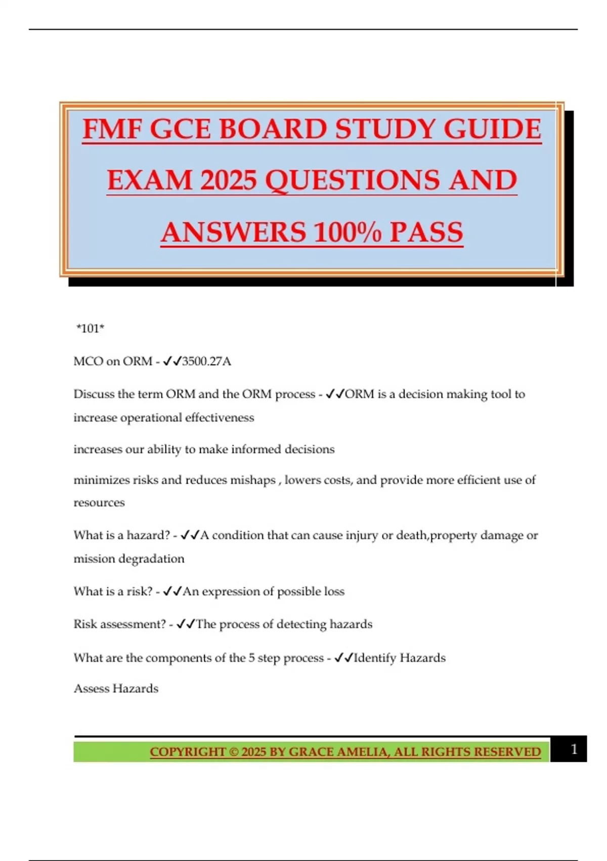 FMF GCE BOARD STUDY GUIDE EXAM 2025 QUESTIONS AND ANSWERS 100% PASS ...