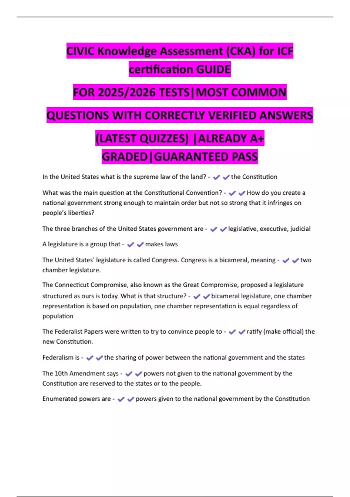 CIVIC Knowledge Assessment (CKA) for ICF certification GUIDE FOR 2025/ ...