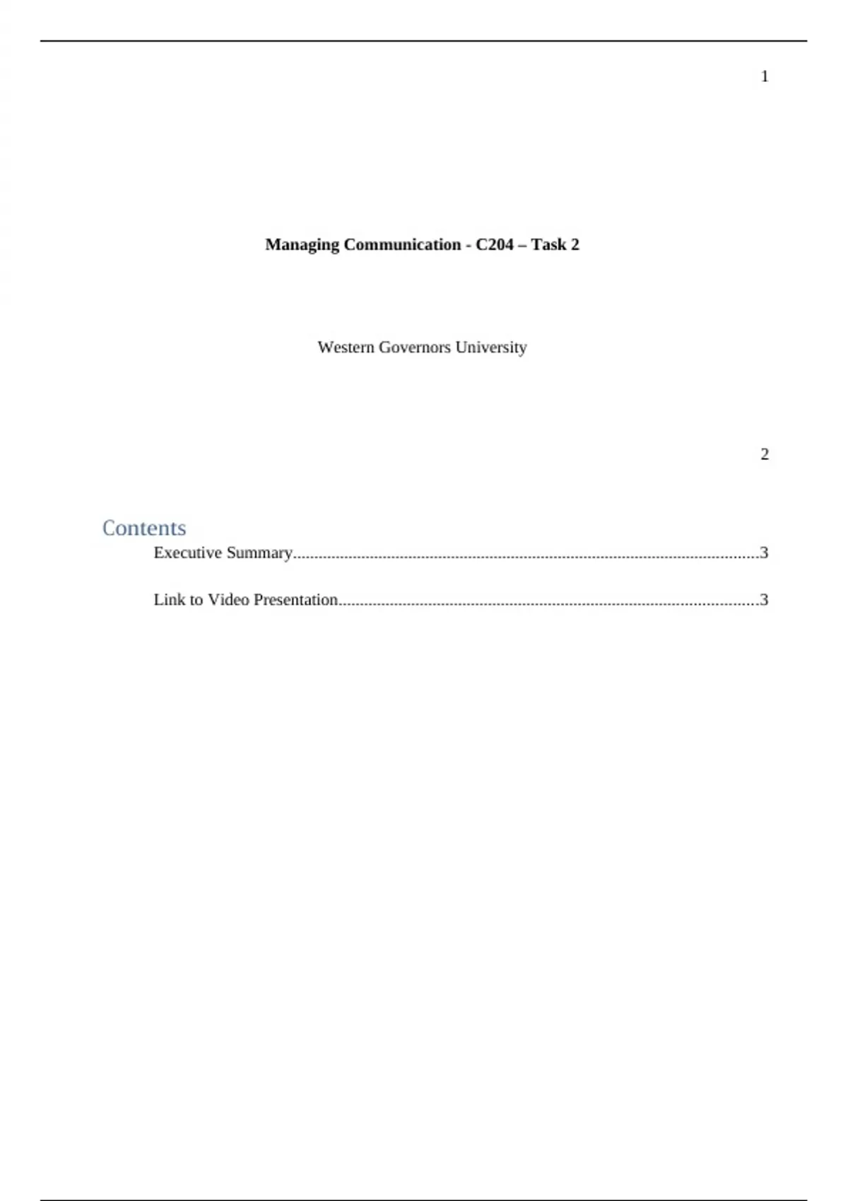 Summary 1 Managing Communication - C204 “ Task 2 Western Governors ...
