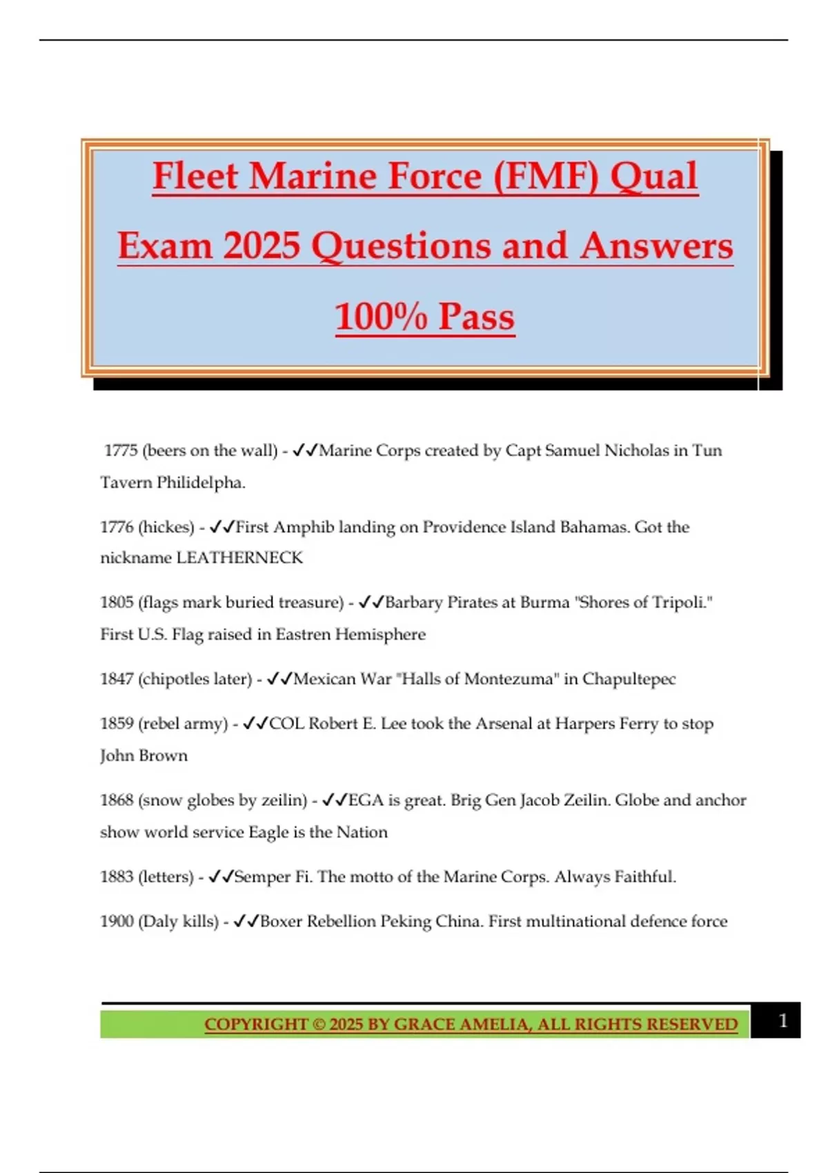Fleet Marine Force (FMF) Qual Exam 2025 Questions and Answers 100% Pass ...