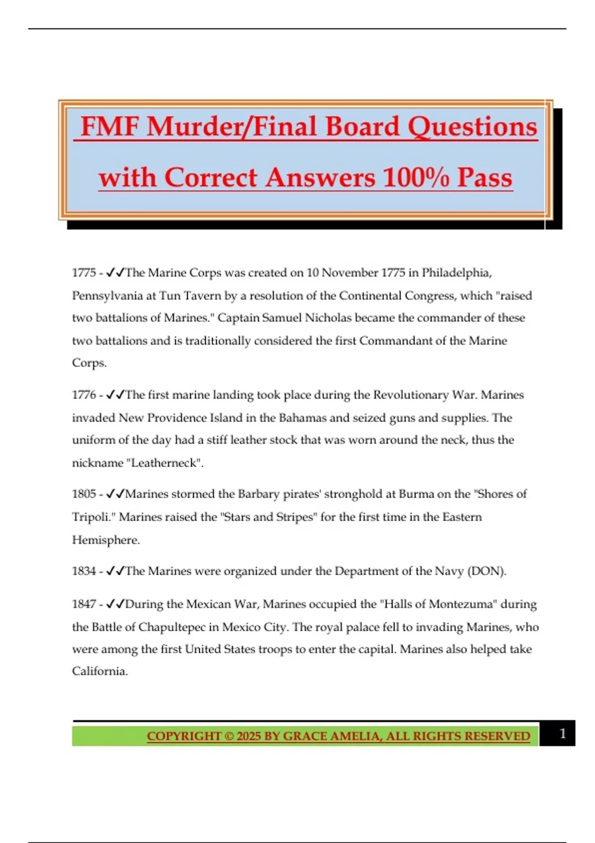 FMF Murder/Final Board Questions with Correct Answers 100% Pass - Fmf ...