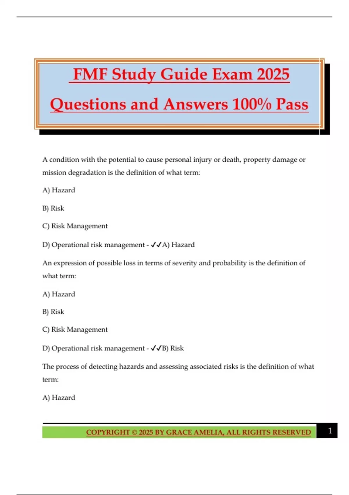 FMF Study Guide Exam 2025 Questions and Answers 100% Pass - Fmf - Stuvia US
