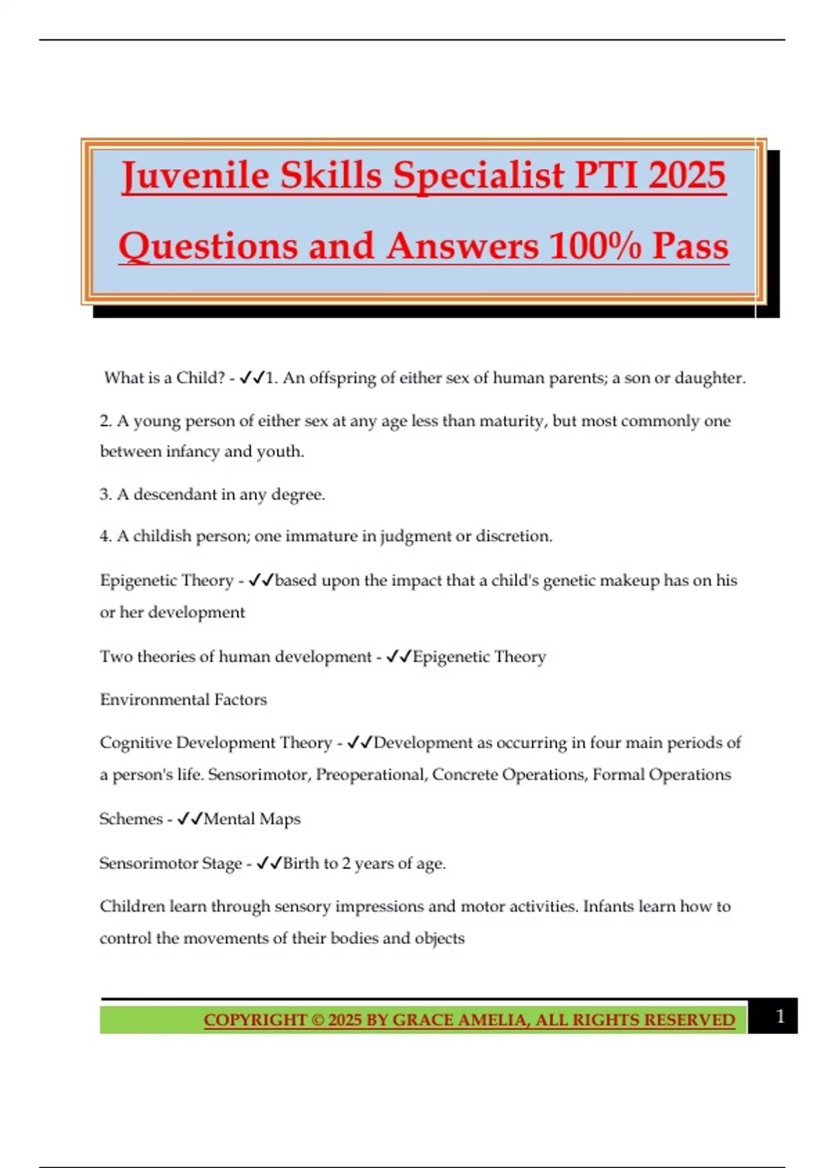 Juvenile Skills Specialist PTI 2025 Questions and Answers 100% Pass - Juvenile - Stuvia US