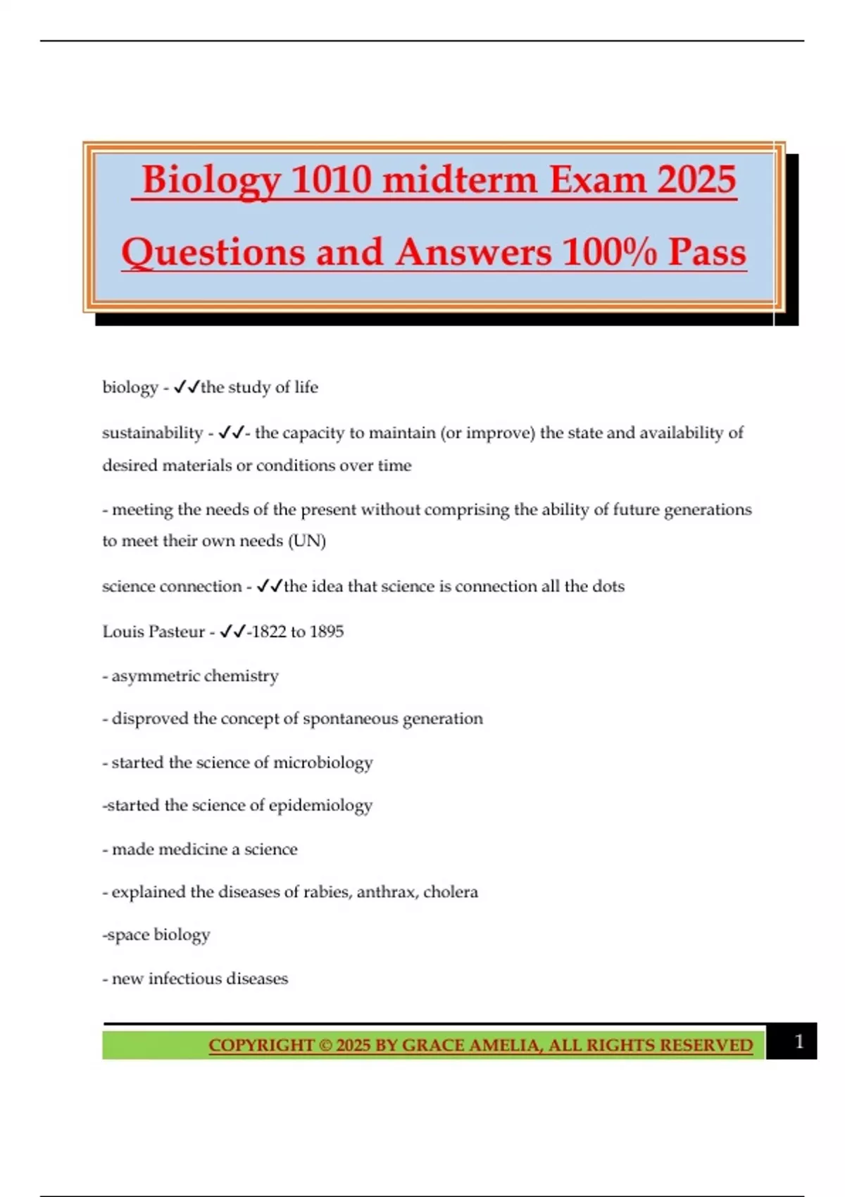 Biology 1010 midterm Exam 2025 Questions and Answers 100% Pass ...