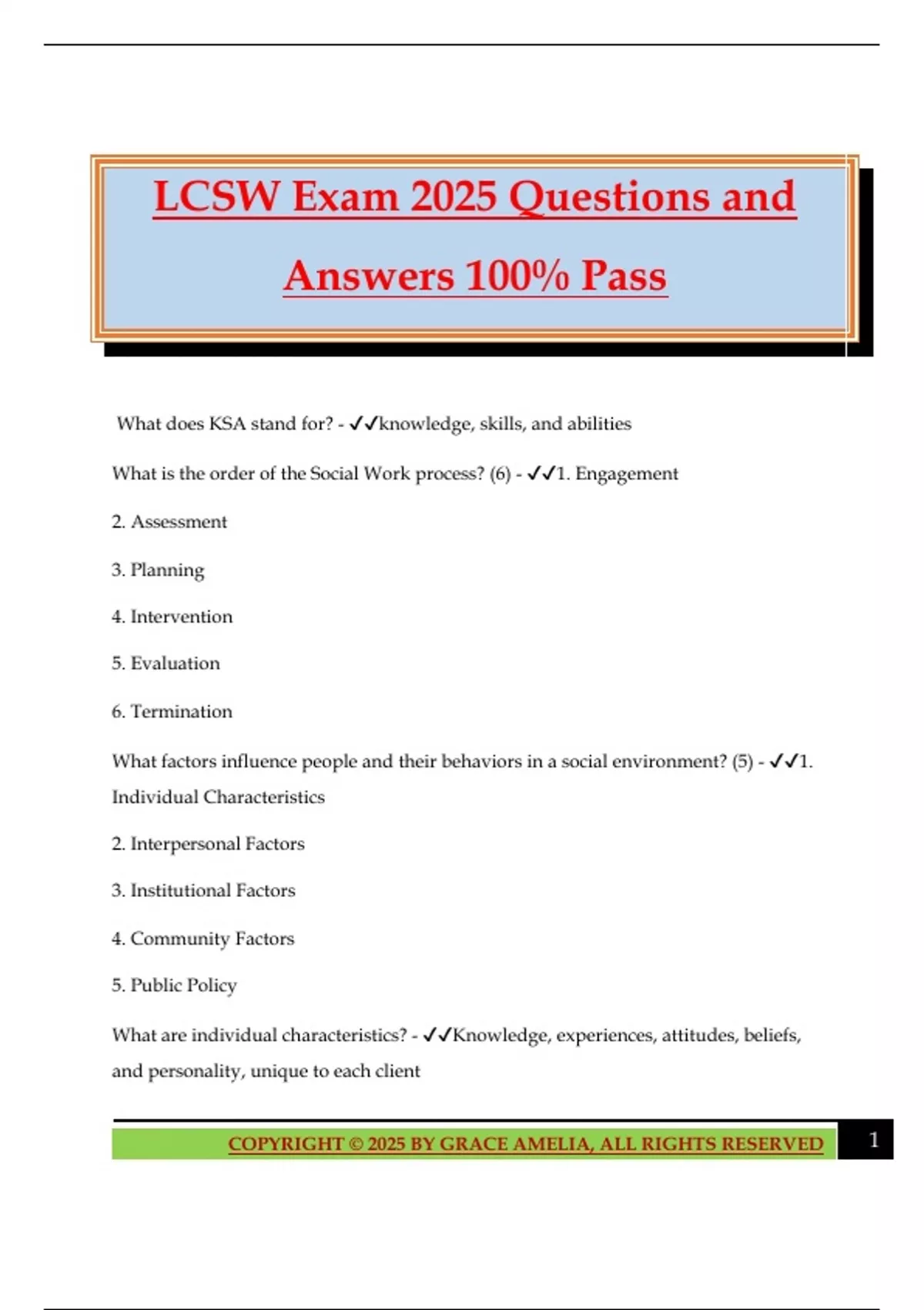 LCSW Exam 2025 Questions and Answers 100% Pass - LCSW - Stuvia US