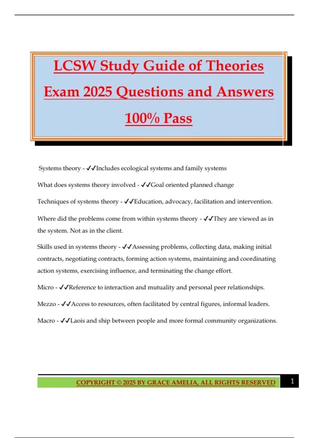 LCSW Study Guide of Theories Exam 2025 Questions and Answers 100% Pass ...