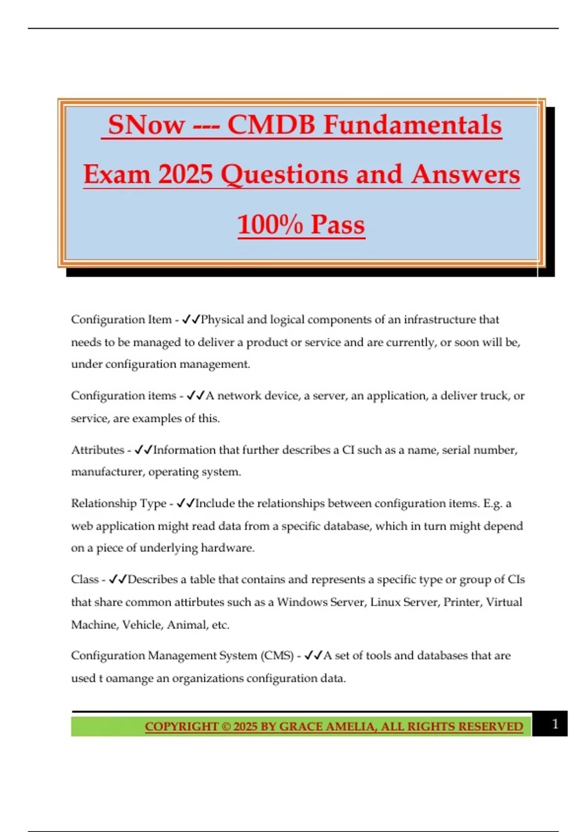 SNow --- CMDB Fundamentals Exam 2025 Questions and Answers 100% Pass - CDMB and CSDM - Stuvia US