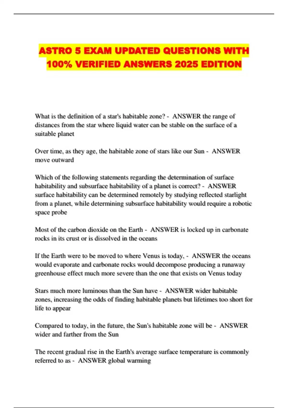 ASTRO 5 EXAM UPDATED QUESTIONS WITH 100% VERIFIED ANSWERS 2025 EDITION - ASTRO 5 - Stuvia US