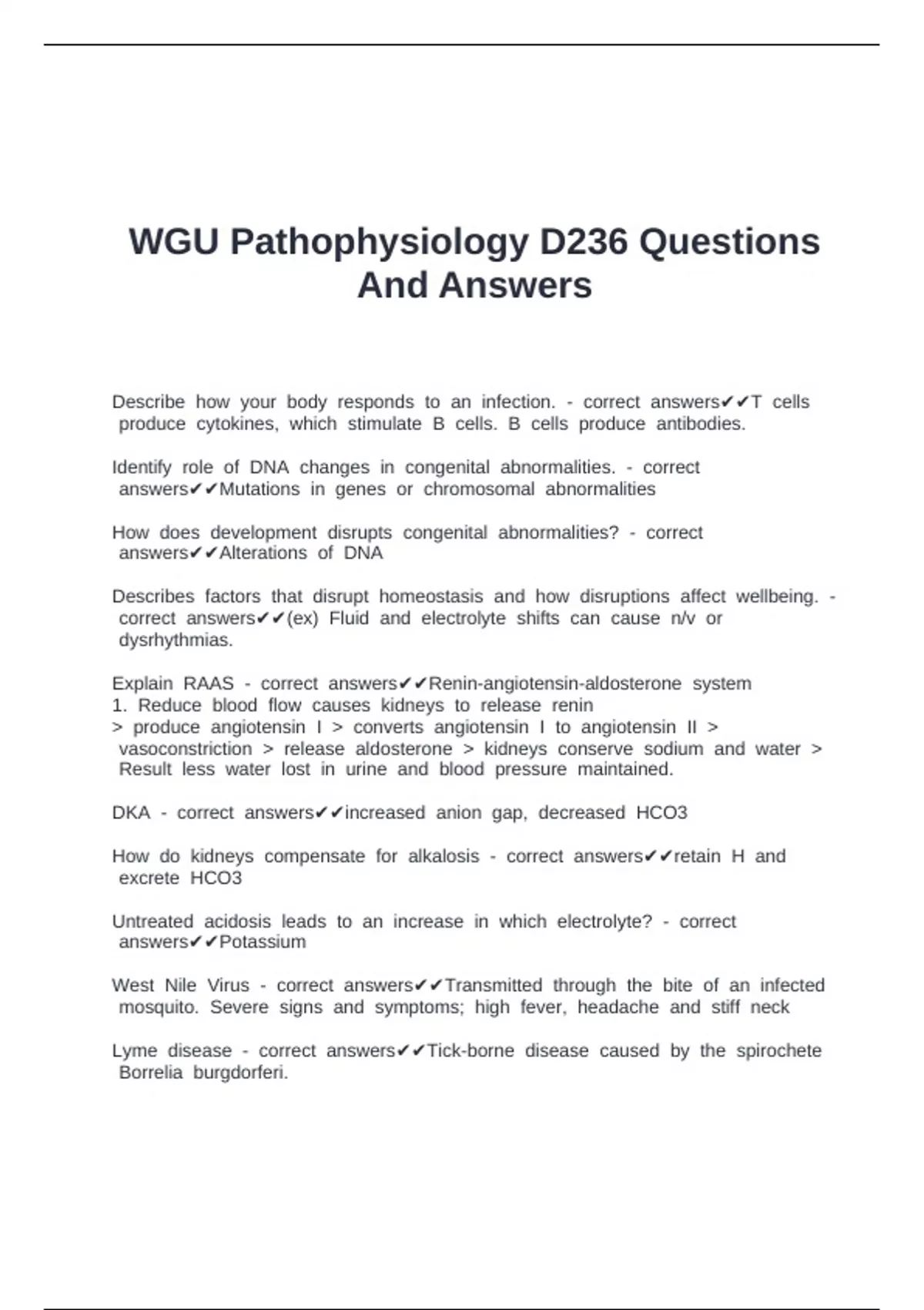 WGU Pathophysiology D236 Questions And Answers - Pathophysiology - Stuvia US