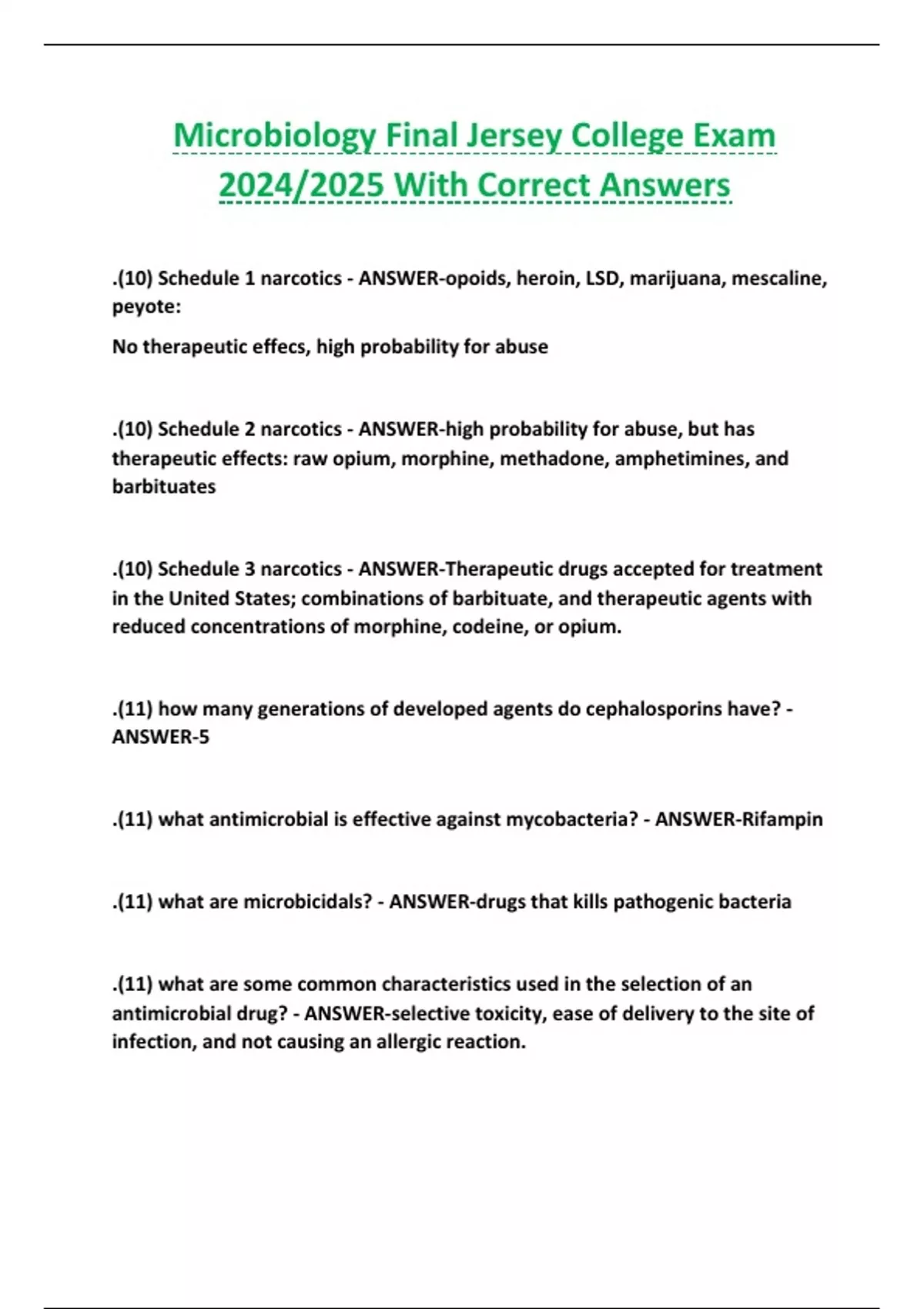Microbiology Final Jersey College Exam 2024/2025 With Correct Answers - Microbiology - Stuvia US