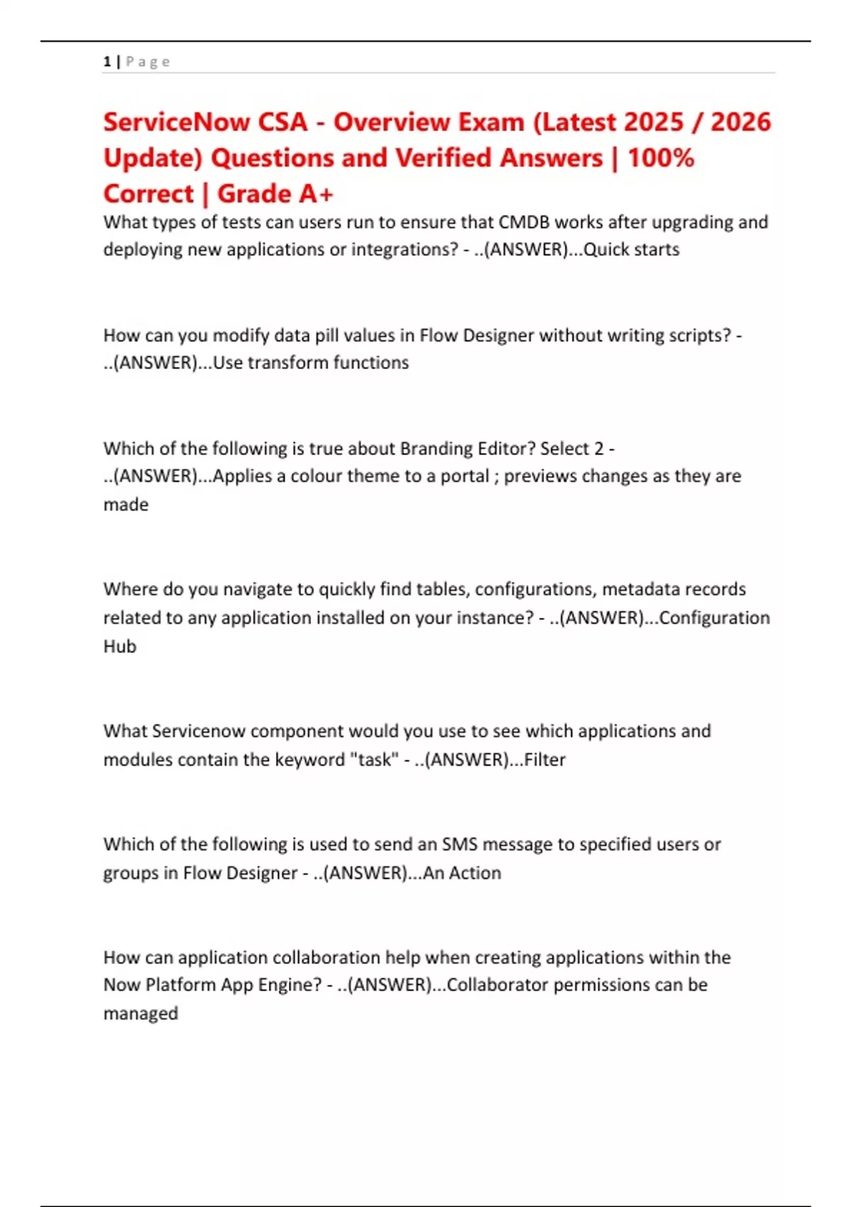 ServiceNow CSA - Overview Exam (Latest 2025 / 2026 Update) Questions ...