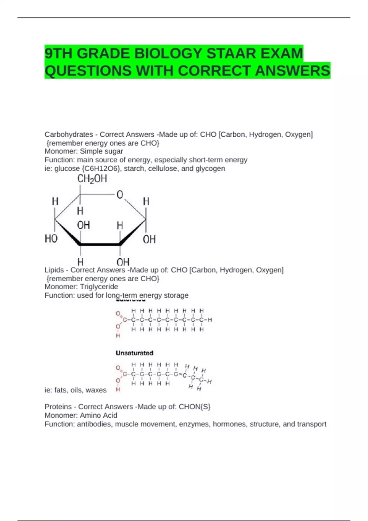 9TH GRADE BIOLOGY STAAR EXAM QUESTIONS WITH CORRECT ANSWERS - BIOLOGY ...
