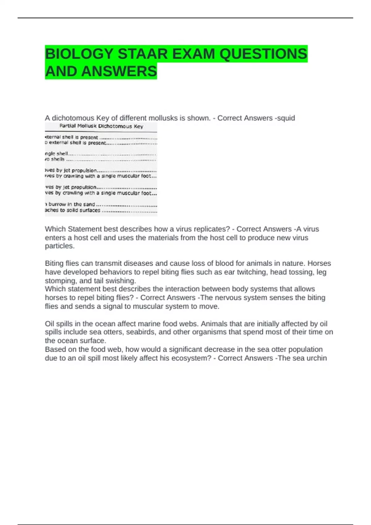 BIOLOGY STAAR EXAM QUESTIONS AND ANSWERS - BIOLOGY STAAR - Stuvia US