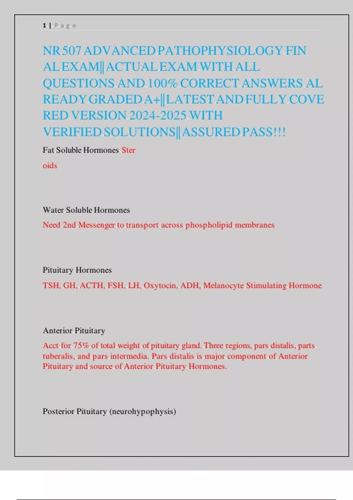 NR 507 ADVANCED PATHOPHYSIOLOGY FINAL EXAM NEWEST VERSION 2025 WITH ...