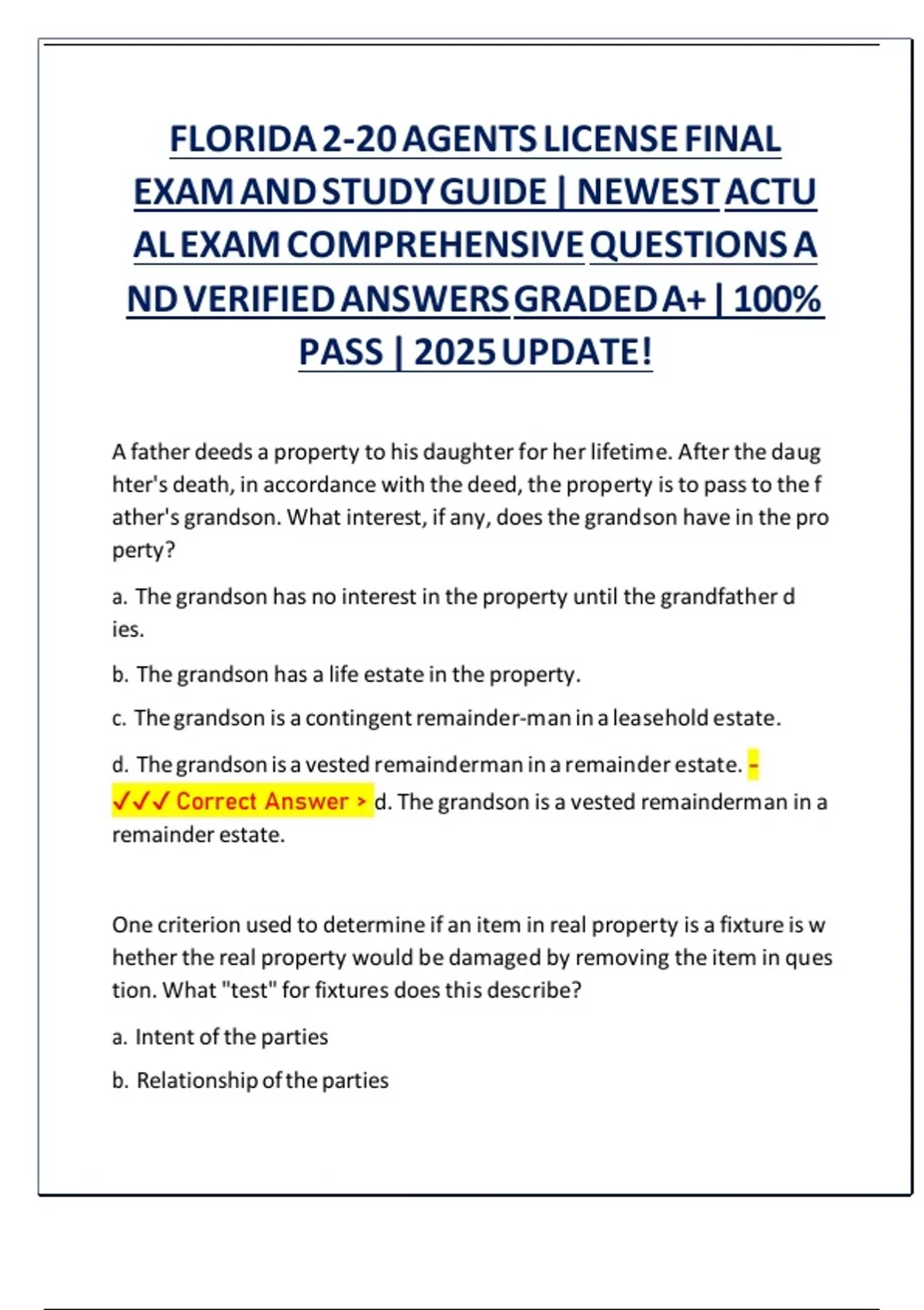 FLORIDA 2-20 STATE EXAM AND PRACTICE EXAM (FINAL EXAM) NEWEST ACTUAL ...