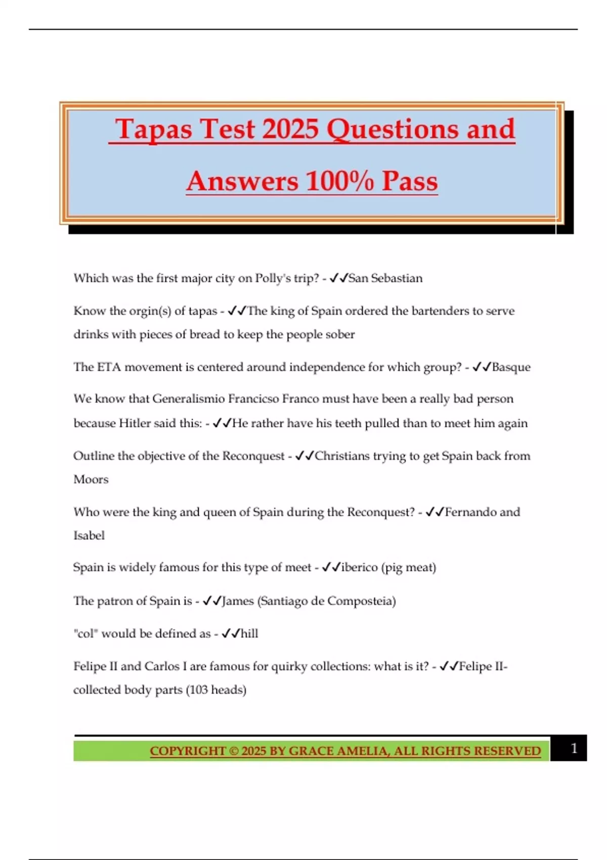 Tapas Test 2025 Questions and Answers 100% Pass - Tapas - Stuvia US