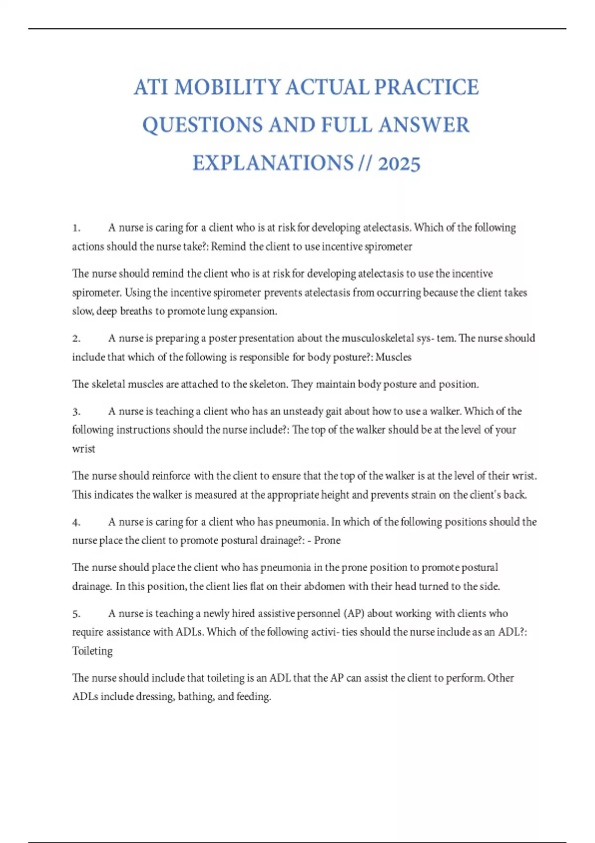 ATI Mobility Practice Questions – 2025 Edition | Full Answer ...