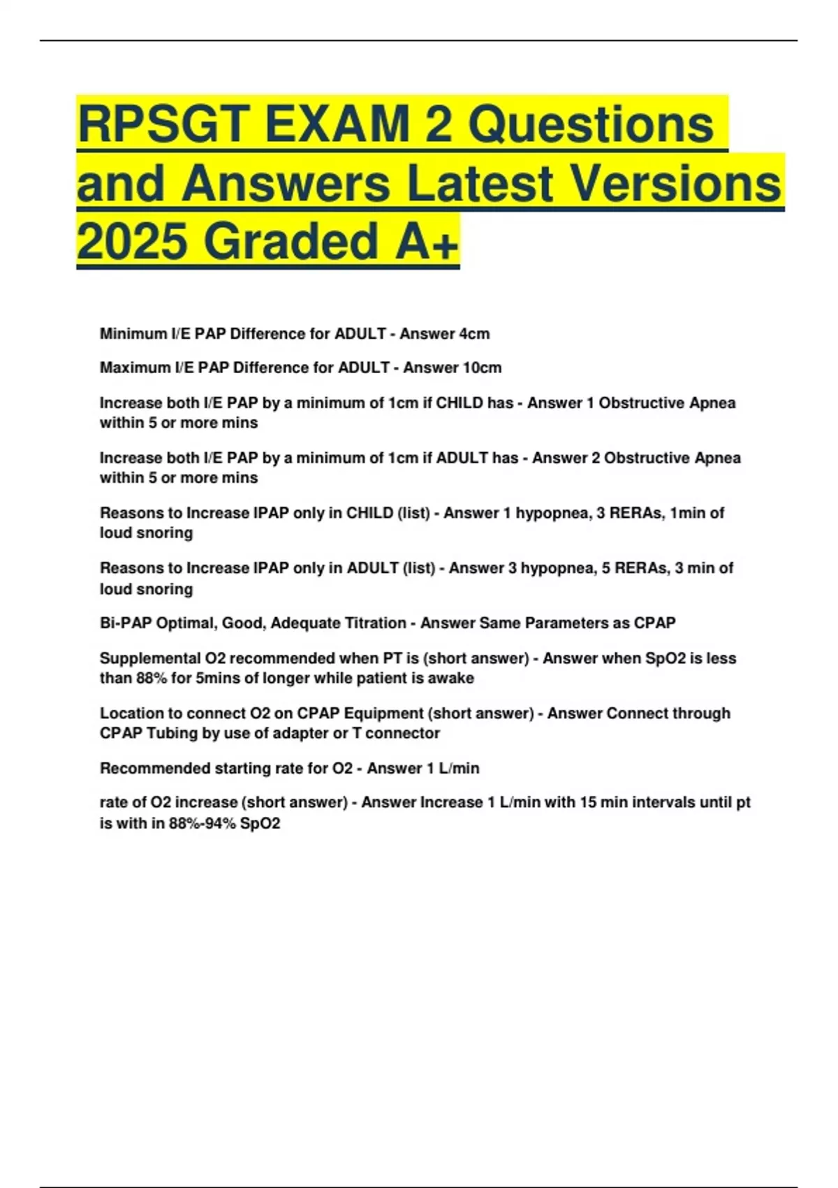 RPSGT EXAM 2 Questions and Answers Latest Versions 2025 Graded A+ ...