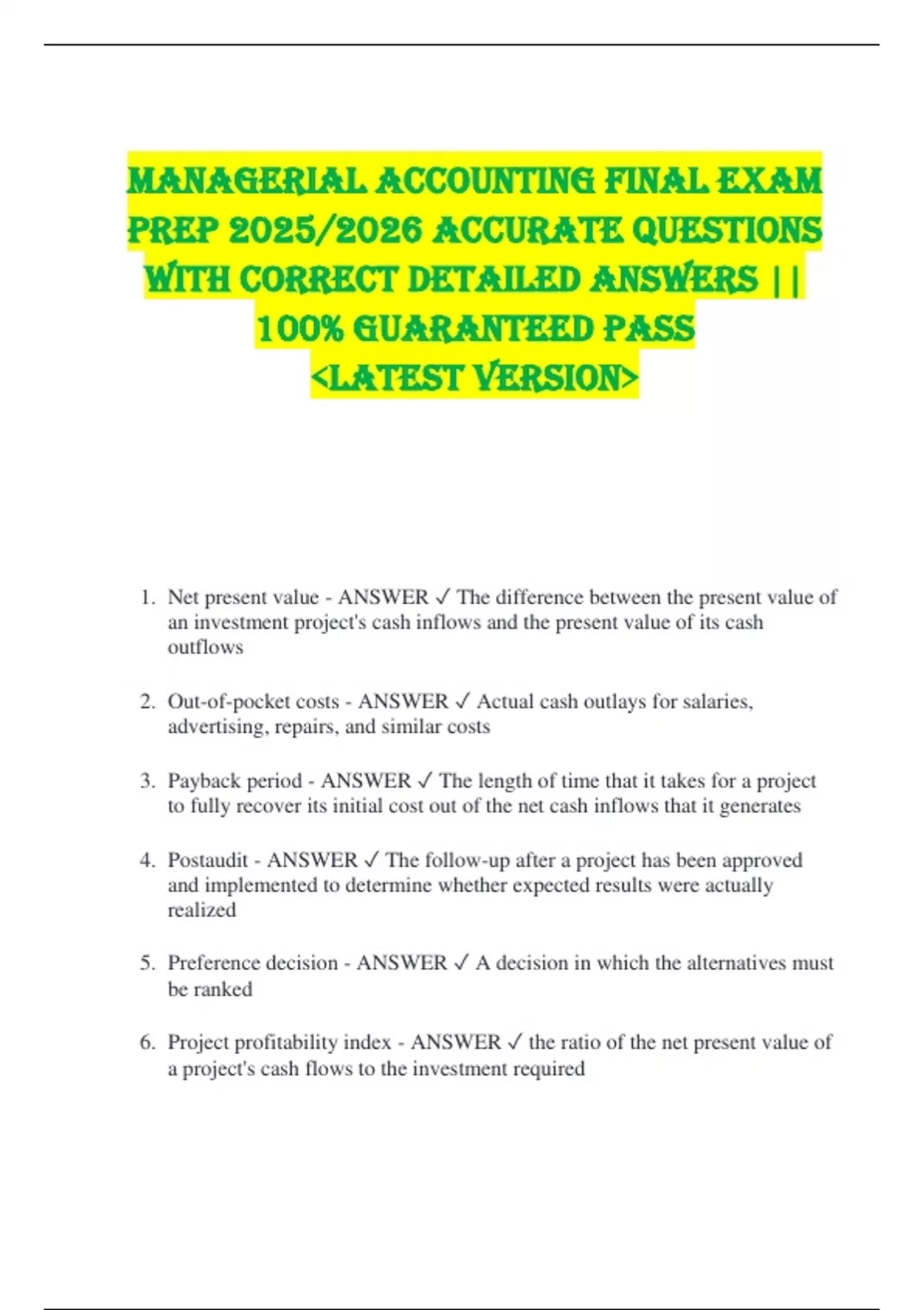 MANAGERIAL ACCOUNTING FINAL EXAM PREP 2025/2026 ACCURATE QUESTIONS WITH ...